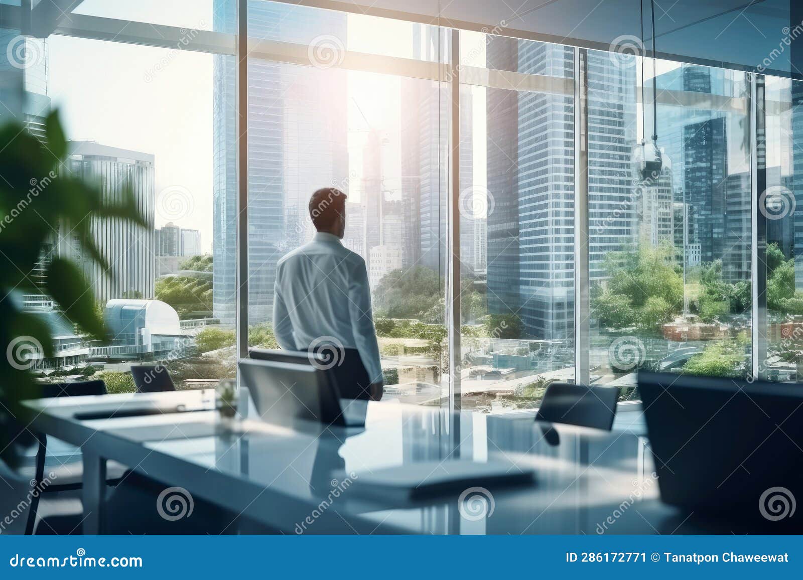 Blurred Office Interior Room Background with Modern Design in Working ...