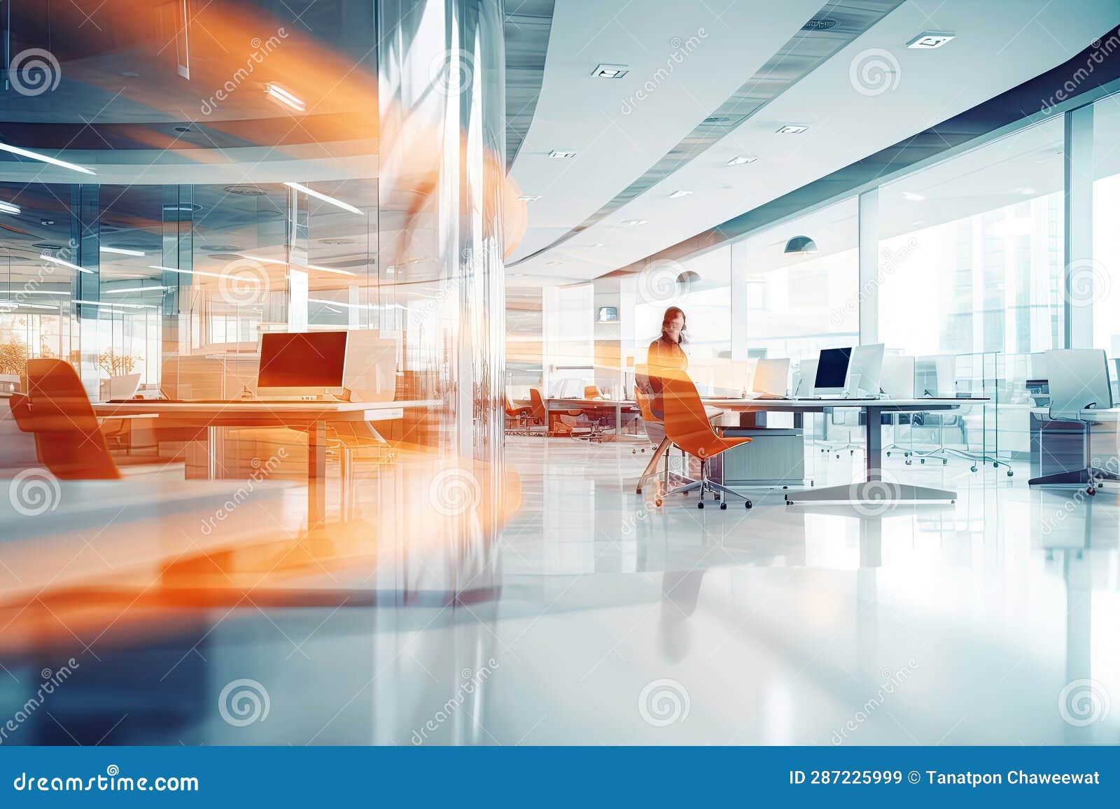 Blurred Office Interior Room Background with Modern Design in Working ...