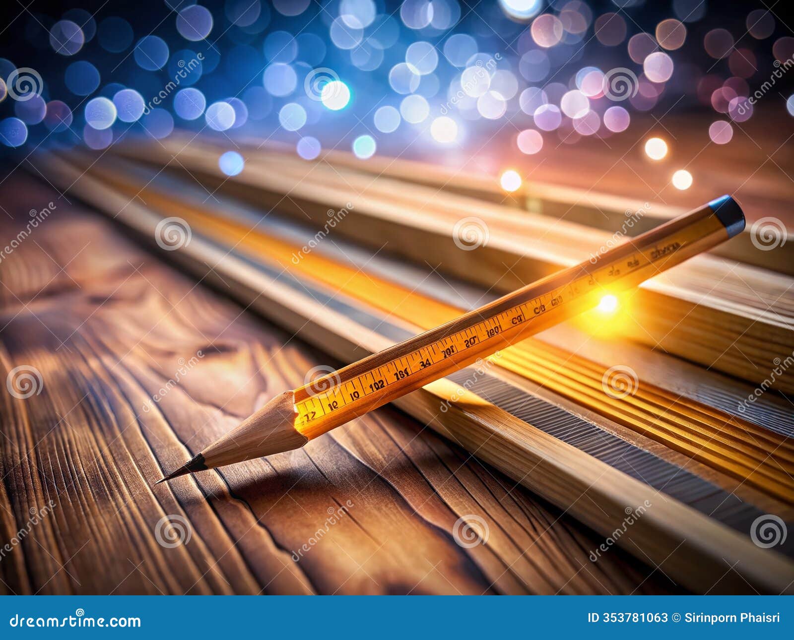 Blurred Pencil and Ruler on Wood Capturing the Flow of Creative Ideas ...