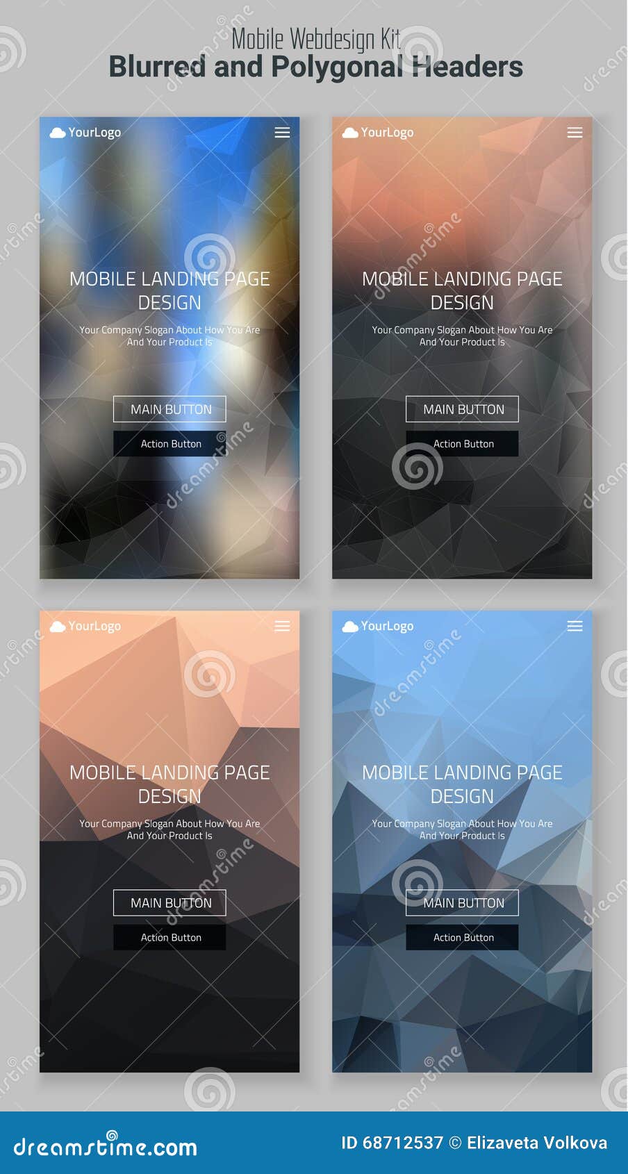 Blurred Polygonal Mobile Landing Page Kit Stock Vector - Illustration ...