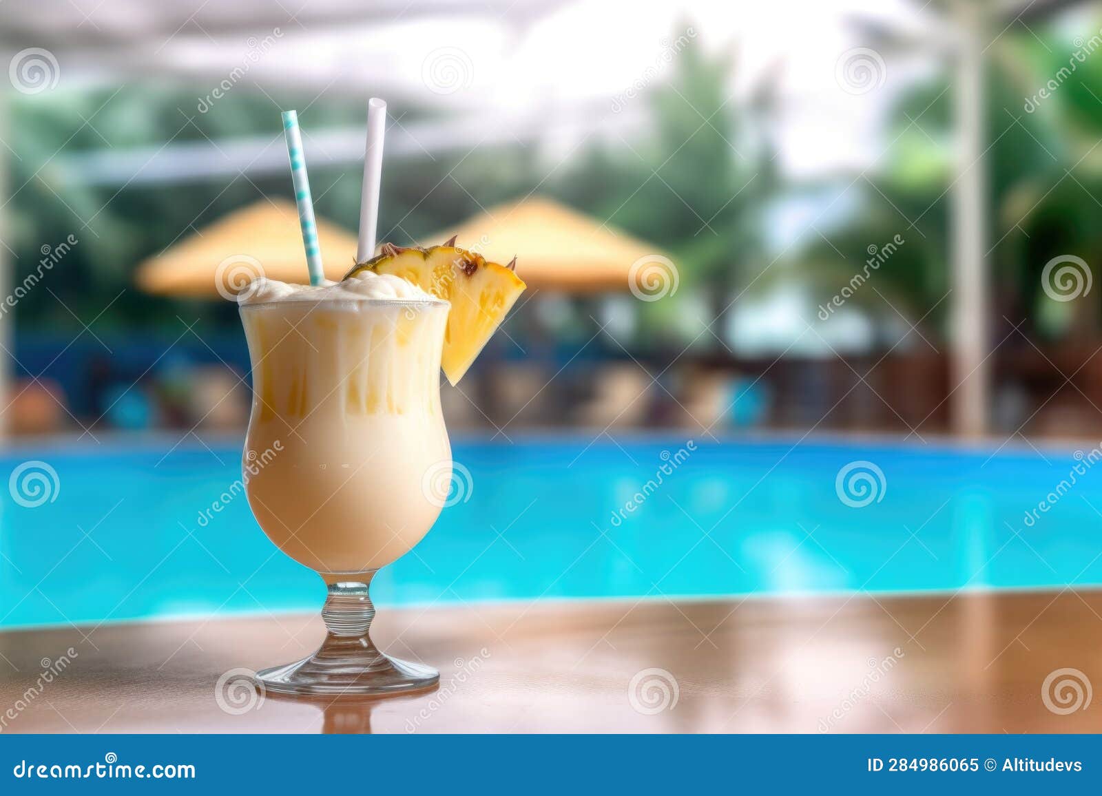 Blurred Pool Background with Pina Colada in Focus Stock Illustration ...
