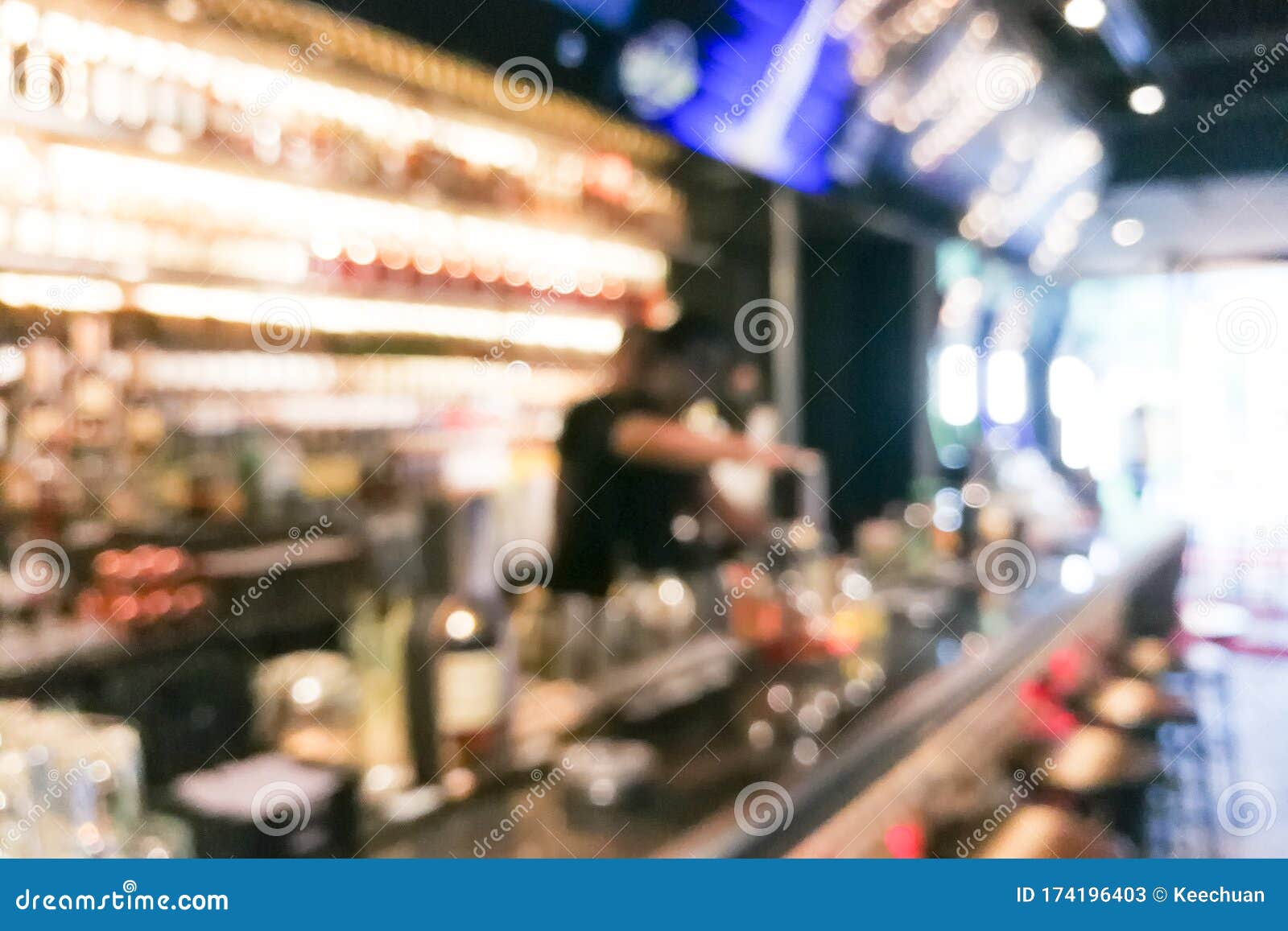 Blurred Pub Bar Counter with Stools As Background Stock Image - Image ...