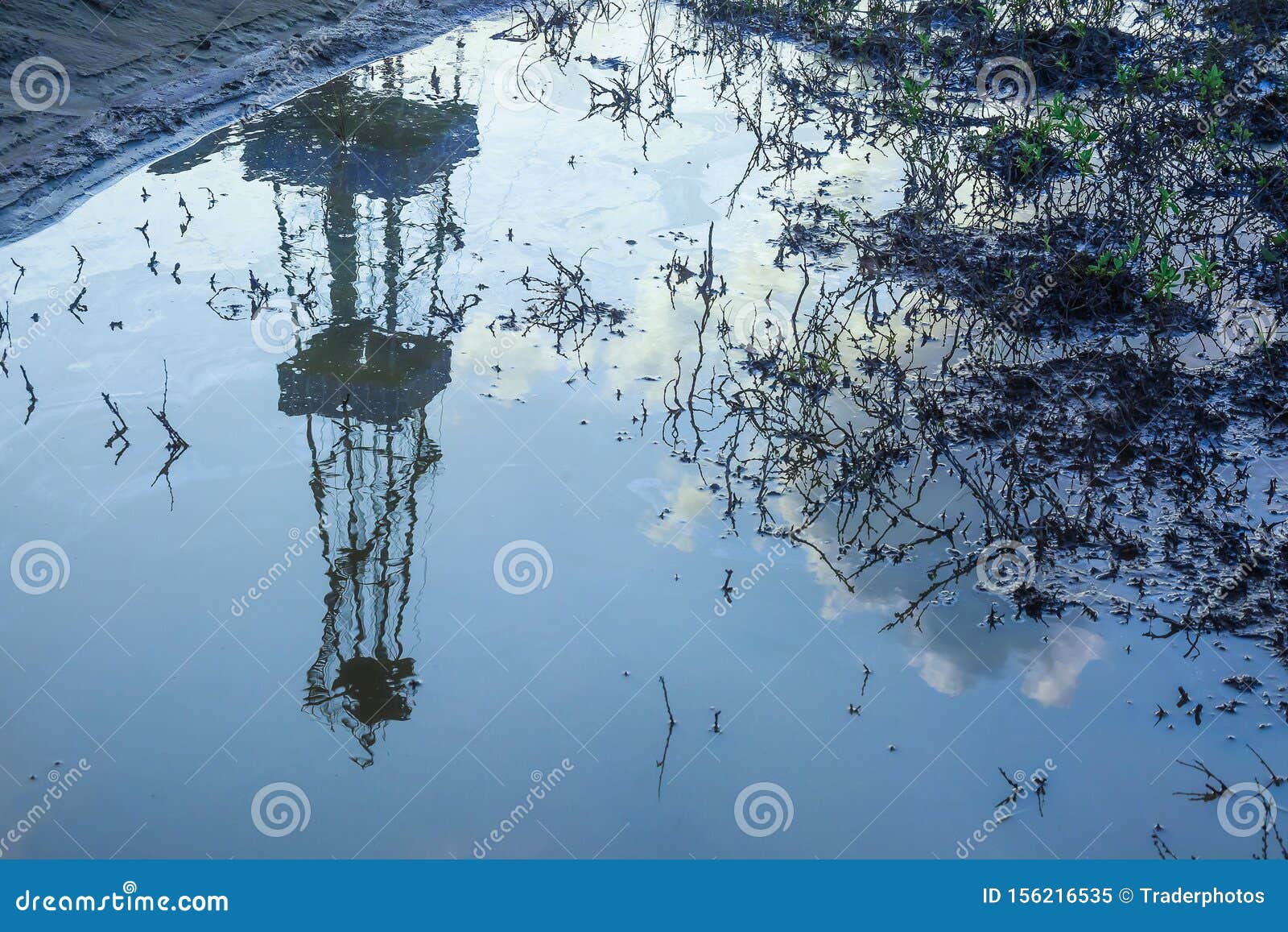 Blurred Reflection of an Oil Rig in a Puddle of Oil. Stock Image ...