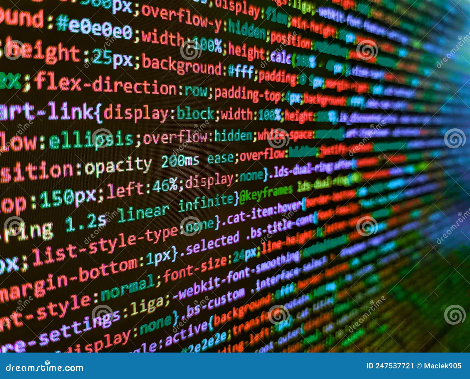 Blurred Screen with Selective Focus. Binary Code Digital Technology Background. Programing ...