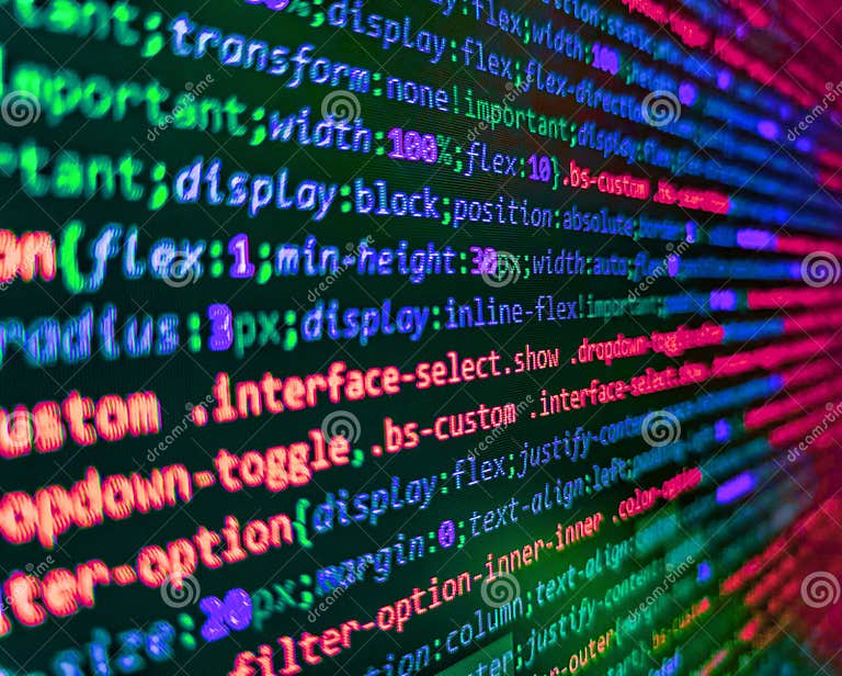 Blurred Screen with Selective Focus. Matrix Byte of Binary Data Rian ...