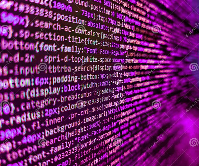 Blurred Screen with Selective Focus. Programming Code Abstract Screen of Software Developer ...