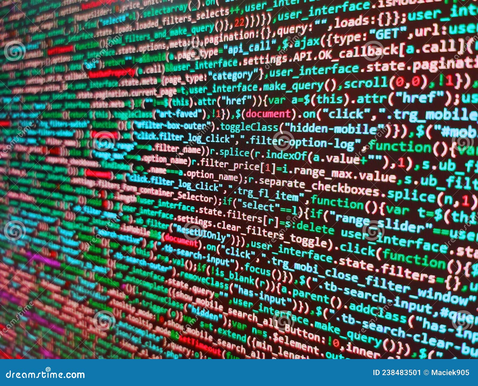 Blurred Screen With Selective Focus Script Procedure Creating Website Development Stock Image