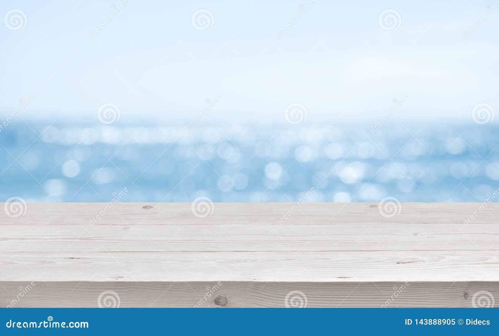 Blurred Sea Background with Wood Resort Deck Floor Foreground Stock ...