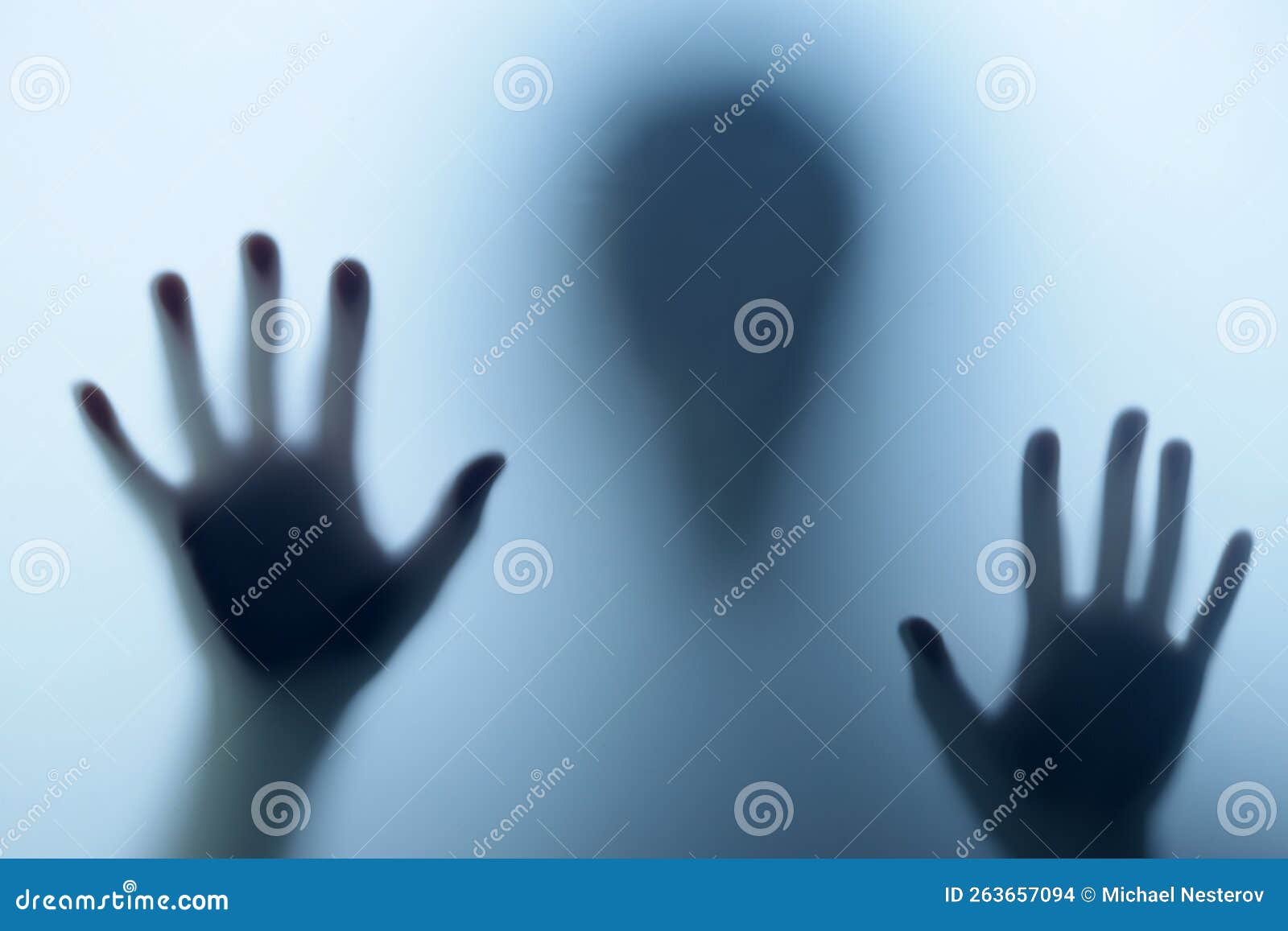 Blurred Shadow in Blue Light Outside the Door. the Concept of ...