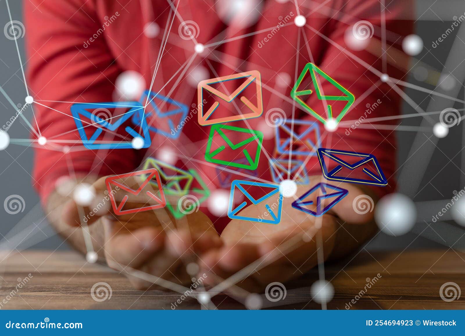 Blurred Shot of a Man Touching 3d Rendered Message Icons Stock ...
