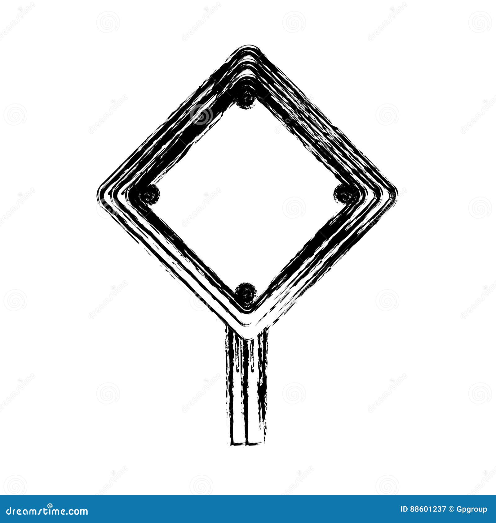 Blurred Silhouette Diamond Shape Traffic Sign with Base Pole Stock ...