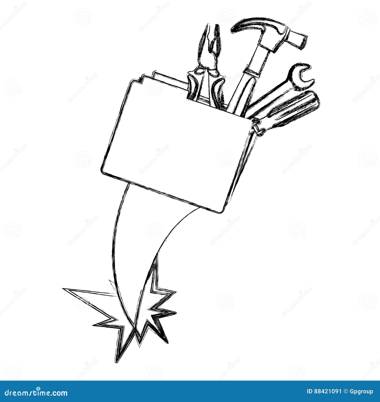 Blurred Silhouette Folder and Hand Tools Stock Illustration ...
