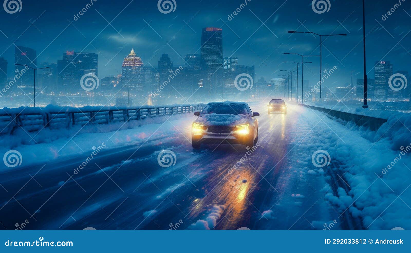 Blurred Snowy Road during a Snowstorm on a Winter Night Stock ...