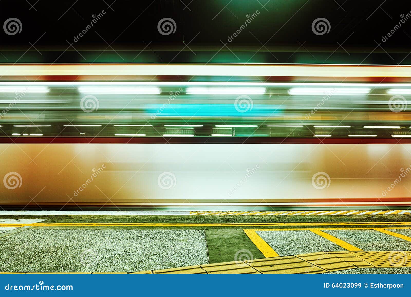 Red Train In Motion. Side View Of The Moving Train Runs On Railway In ...