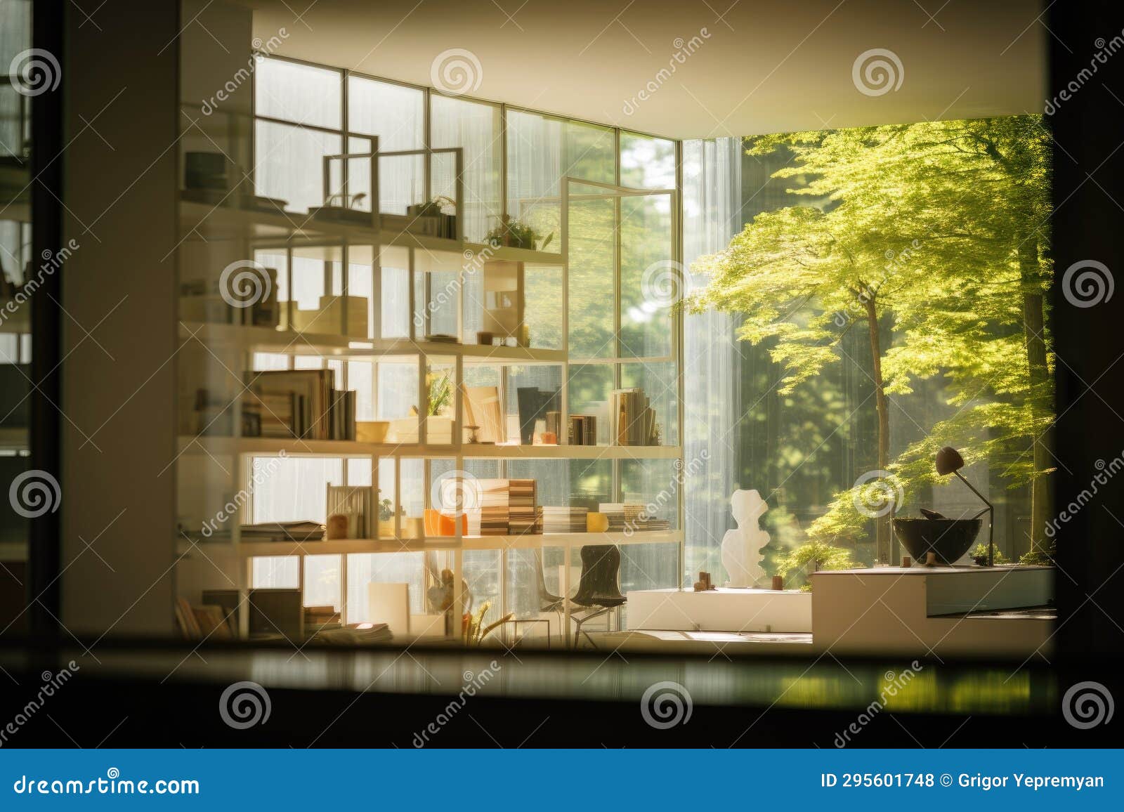 A Blurred View Inside of House from Windows, in the Style of Bauhaus ...