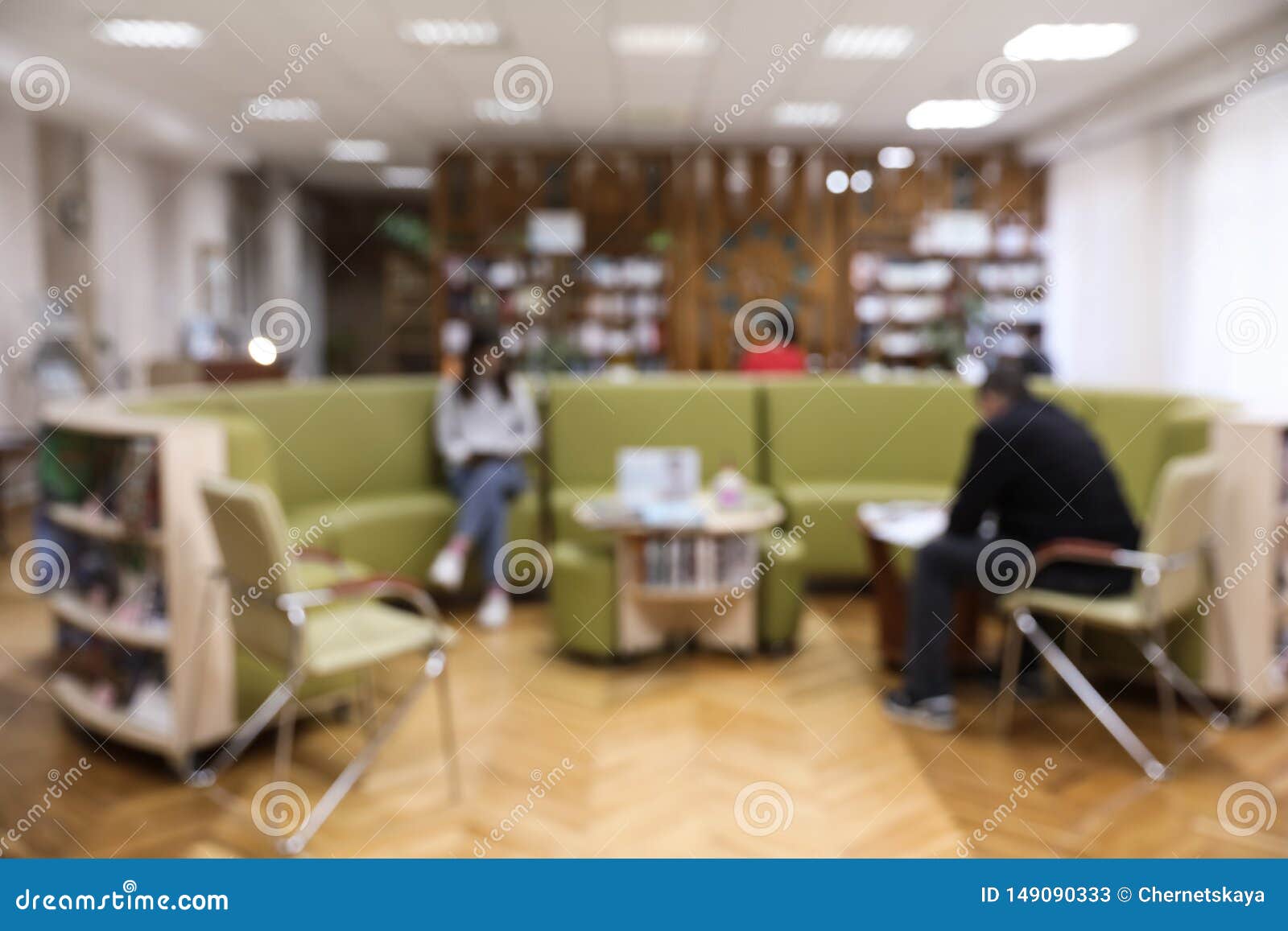 Blurred View of Library Interior with Round Sofa Set Stock Image ...