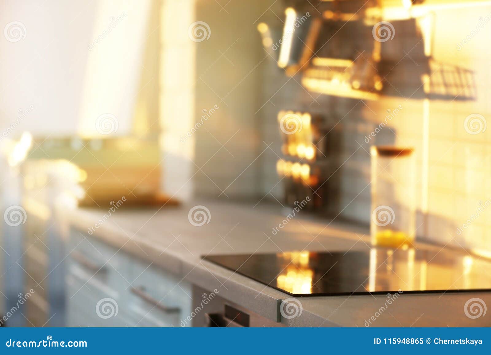Blurred View of Modern Kitchen Interior Stock Image - Image of living ...