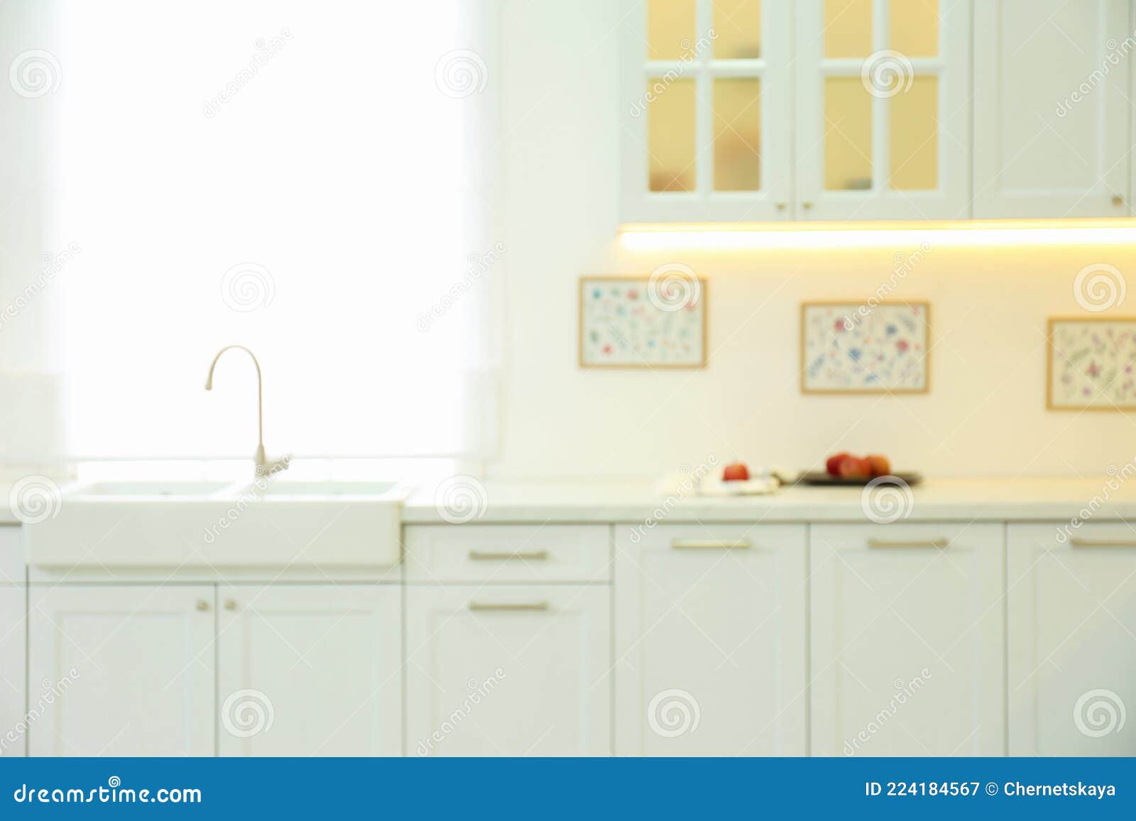 Blurred View of Modern Kitchen Interior with Stylish Furniture Stock ...