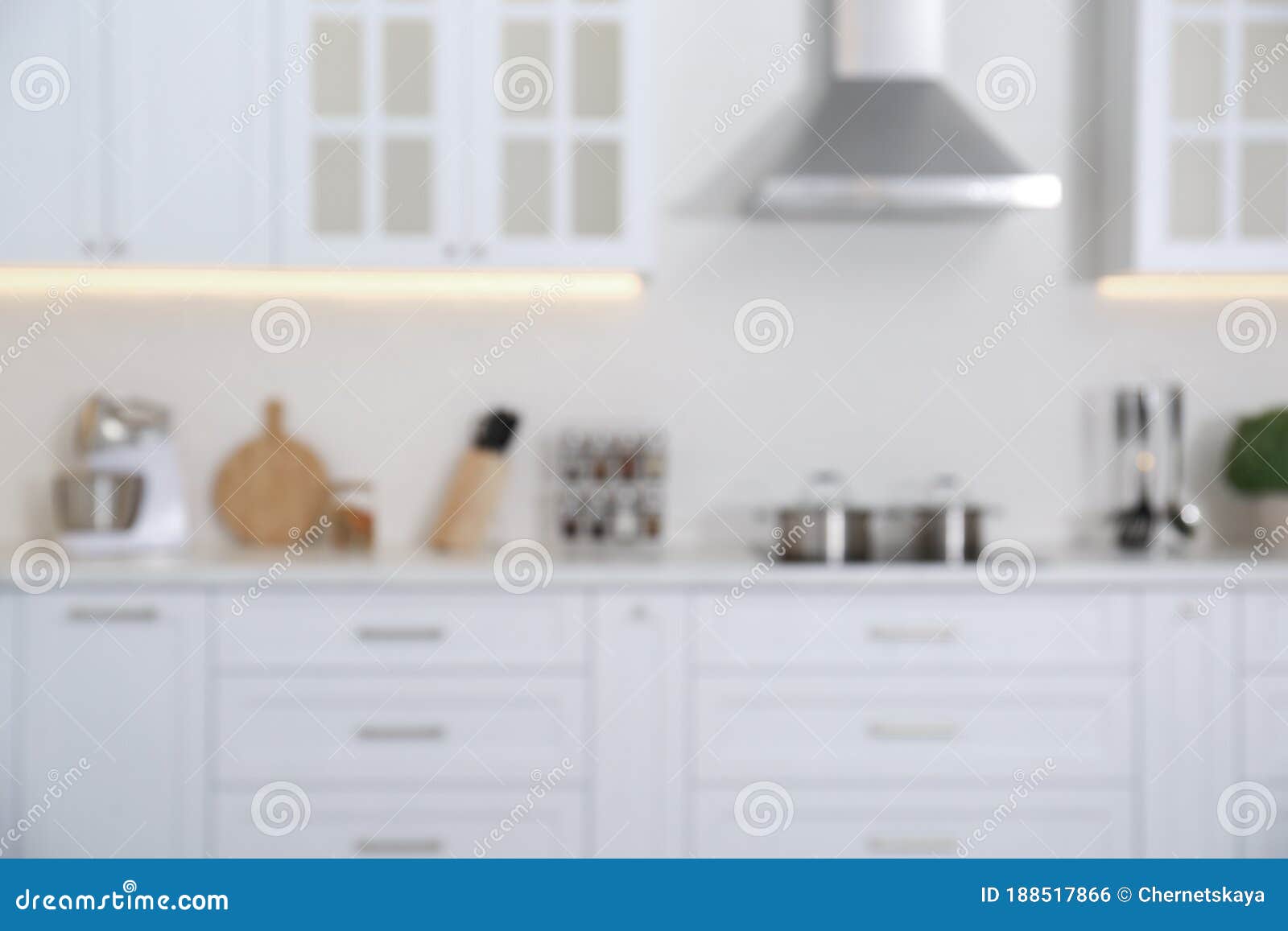 Blurred View of Modern Stylish Kitchen Stock Photo - Image of blurred ...
