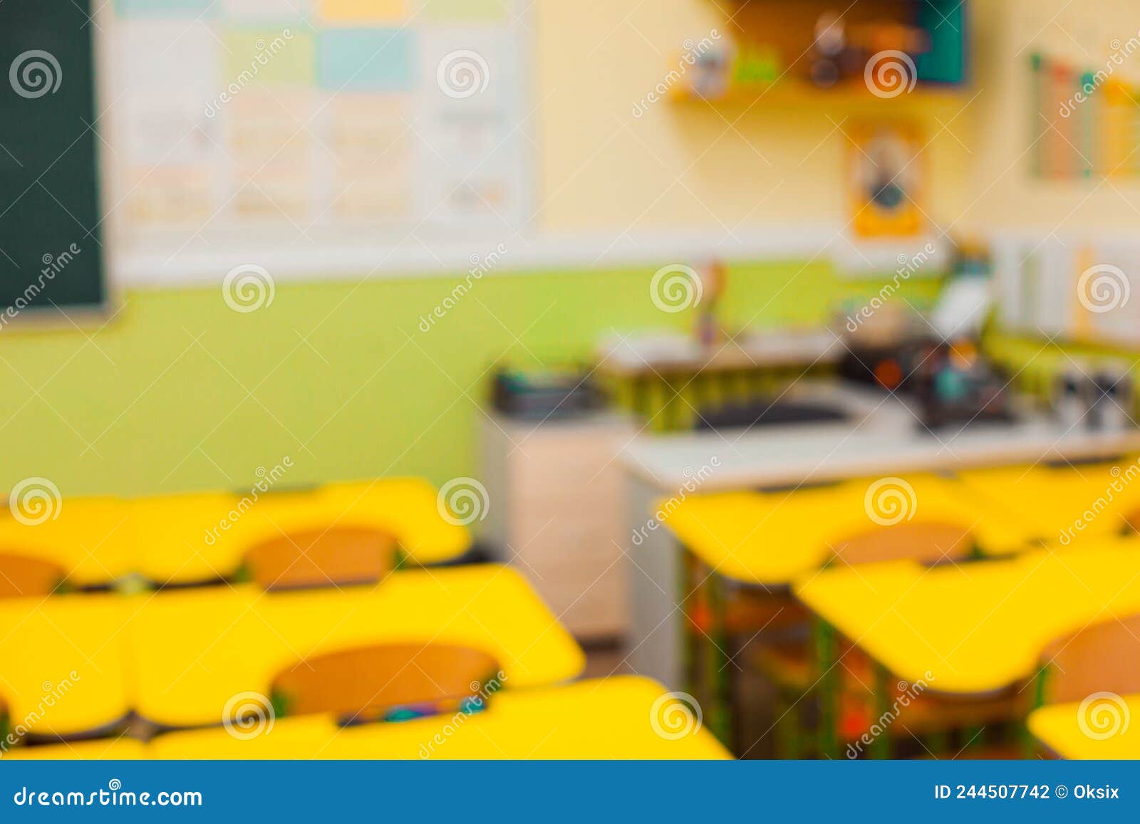 Blurred View of School Classroom without Young Student Stock Photo ...