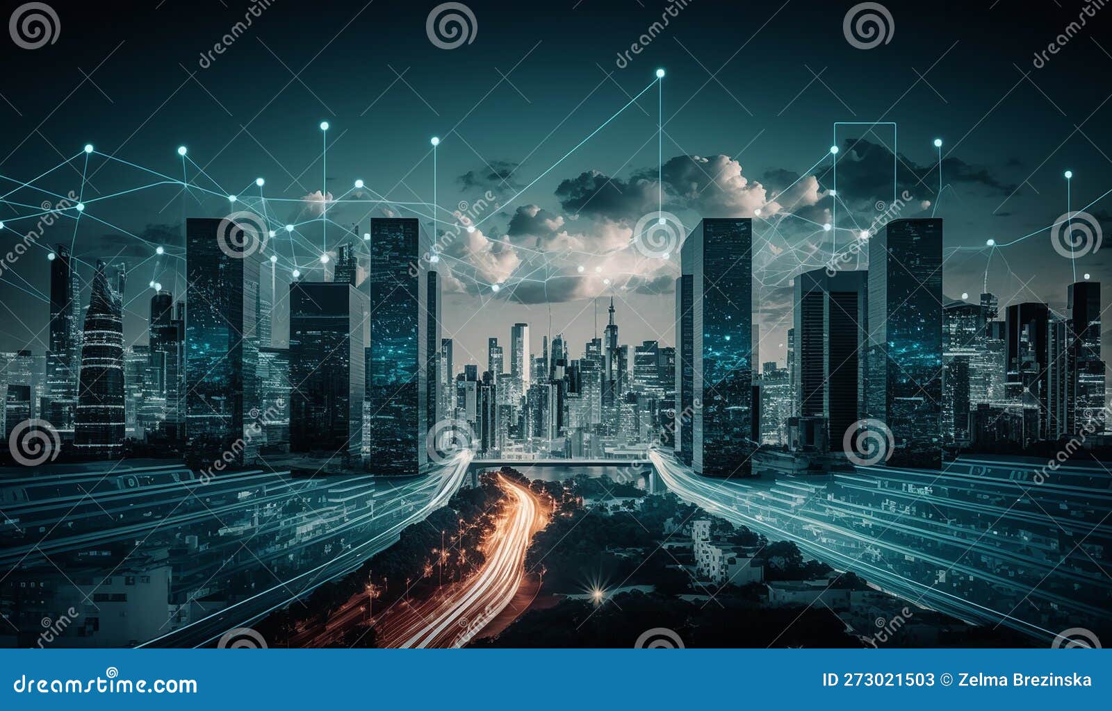 Blurred View of Smart City and Connection Technology Concept ...
