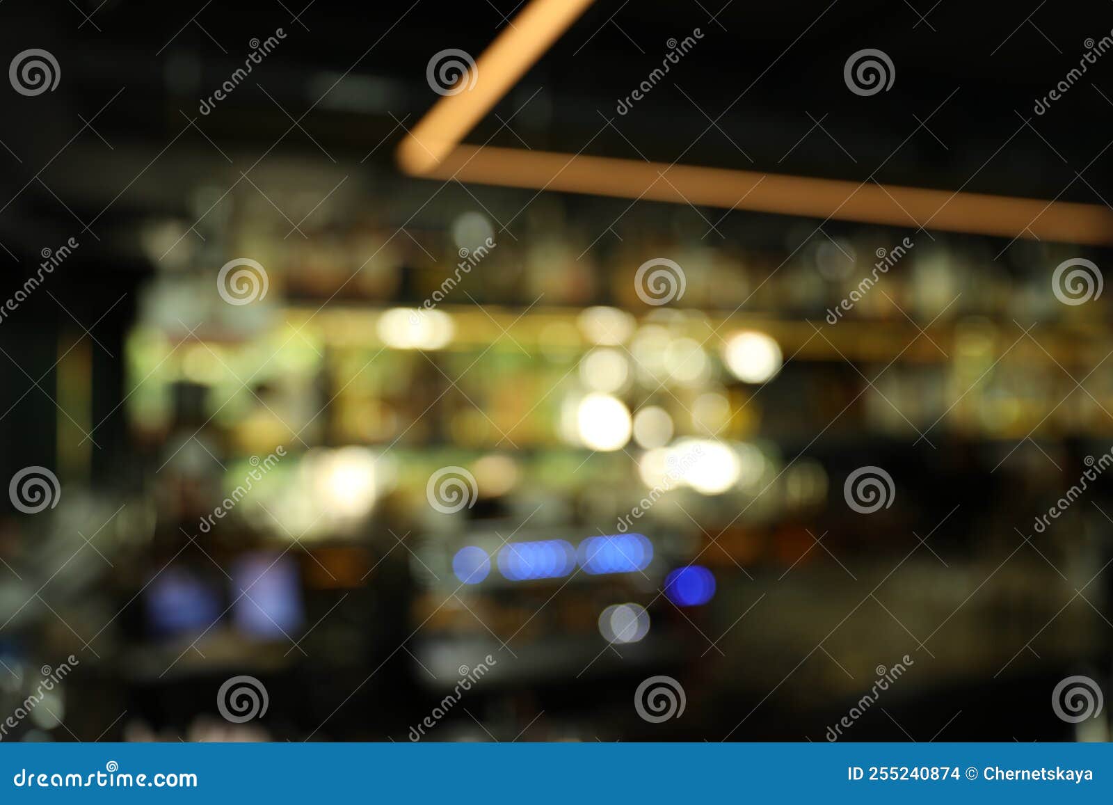Blurred View of Stylish Modern Bar Interior with Bokeh Effect Stock ...