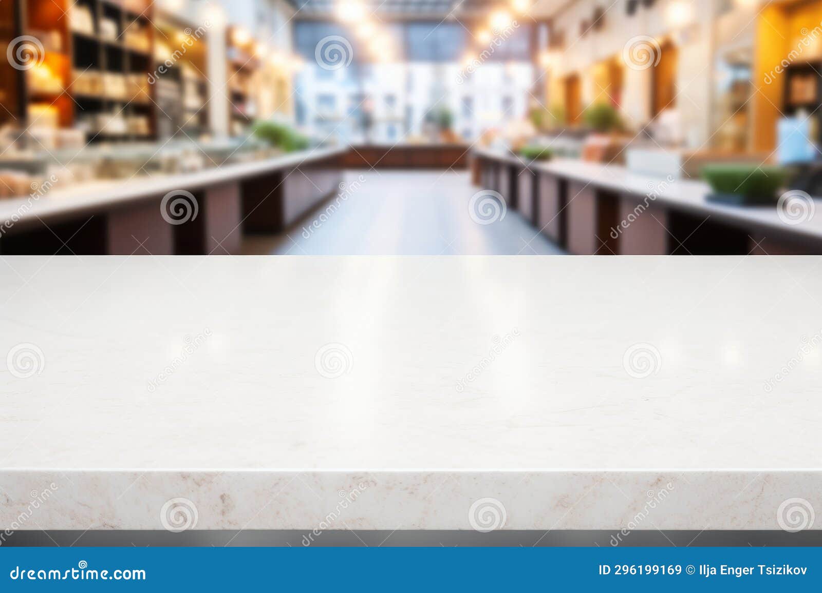 Blurred White Stone Table for Product Display in Bright Shopping Centre ...