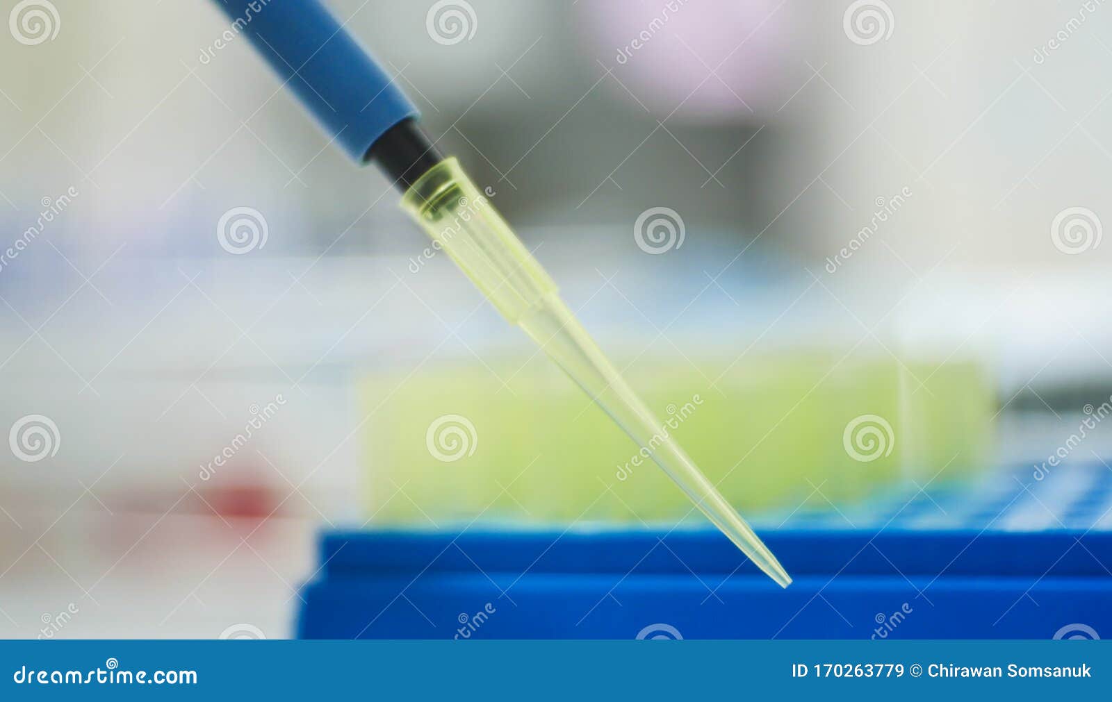 Yellow Pipette Tip in Blue Box Stock Image - Image of laboratory ...