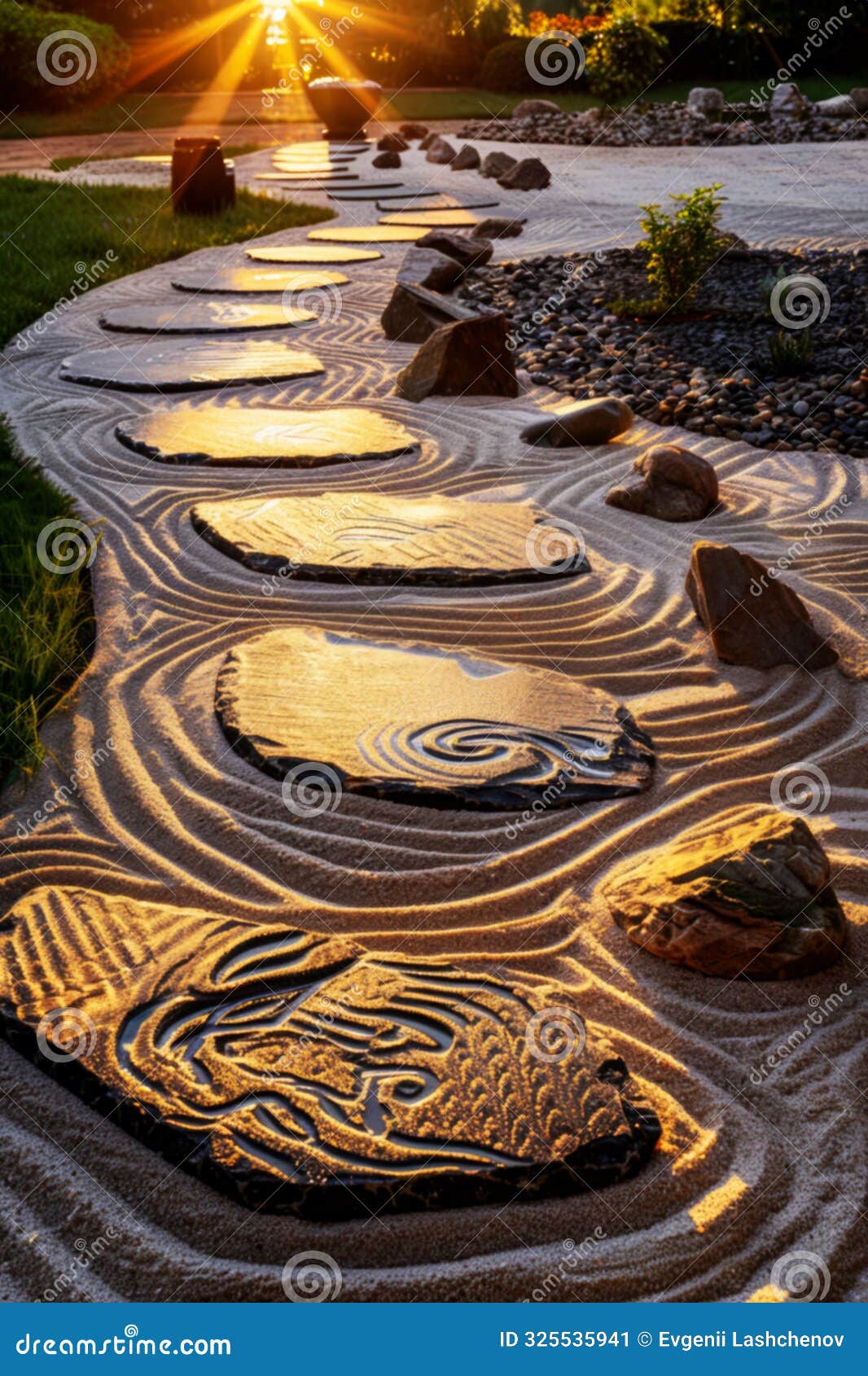 Blurred Zen Garden Path with Sunset Glow. AI Generation Stock ...
