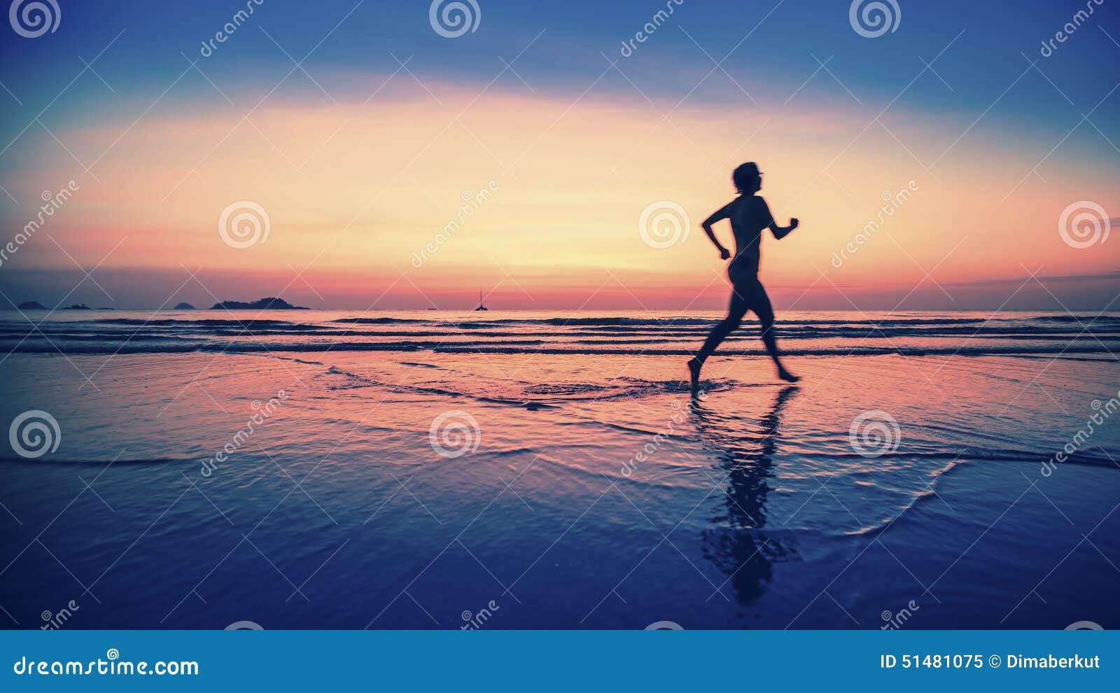 Blurring Silhouette of Running Woman during the Bright Sunset. Stock ...