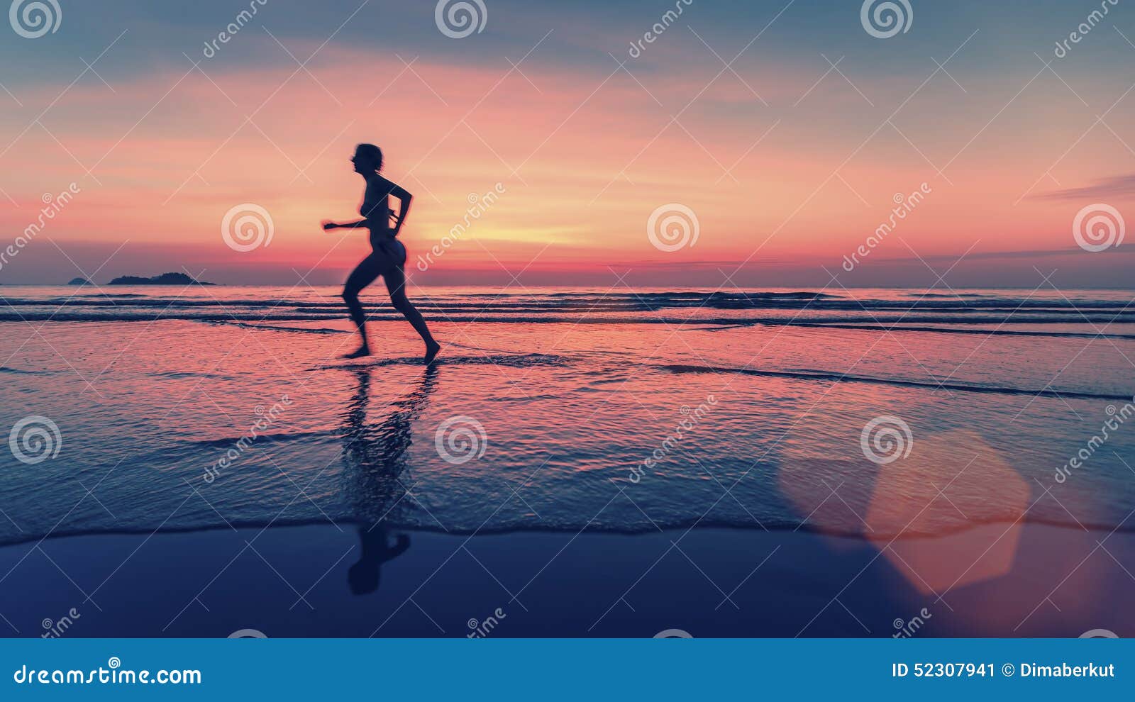 Blurring Silhouette of Running Woman on the Sea Beach. Stock Image ...