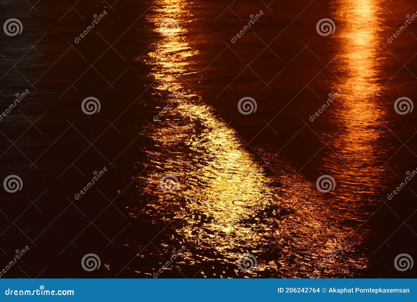Blurry of Artificial Light Pole Reflection on Canal in Night Stock ...