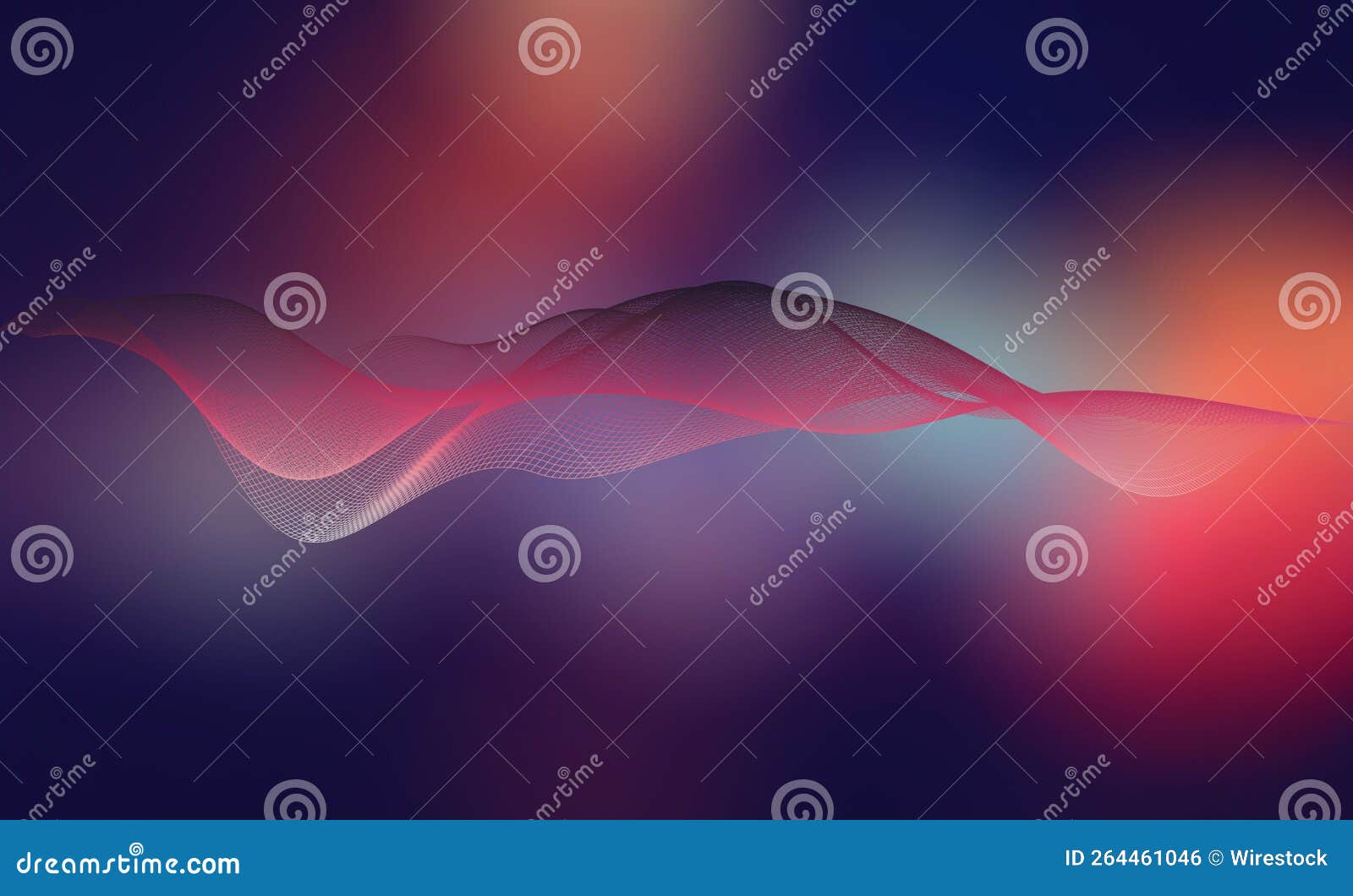 Digital Illustration of Soundwave and Particles. Curvy Wireframe on ...