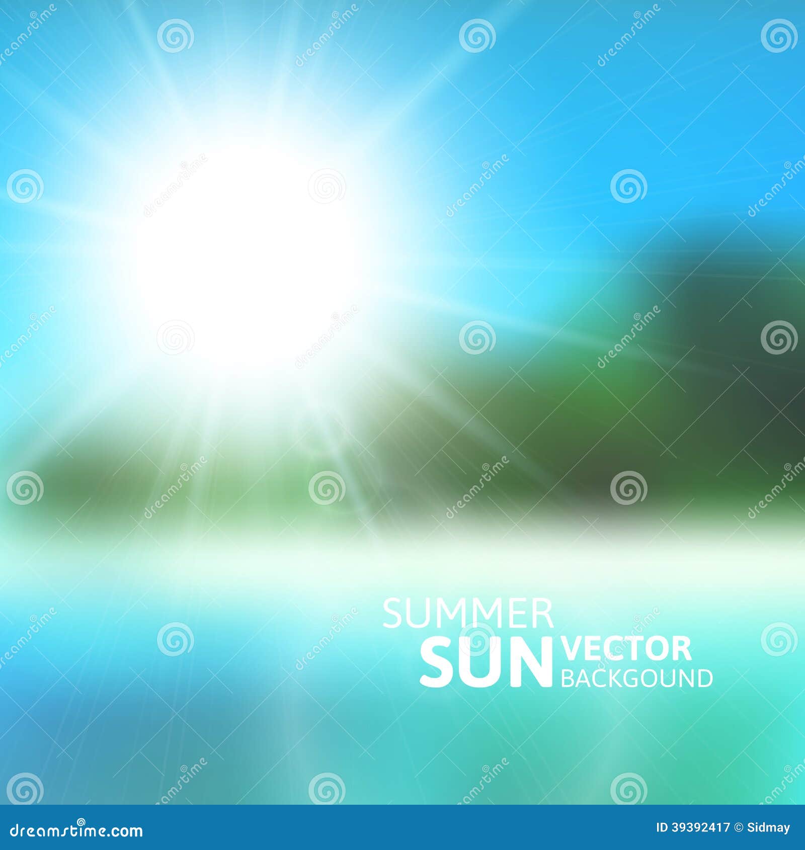 Blurry Beach and Blue Sky with Summer Sun Stock Vector - Illustration ...
