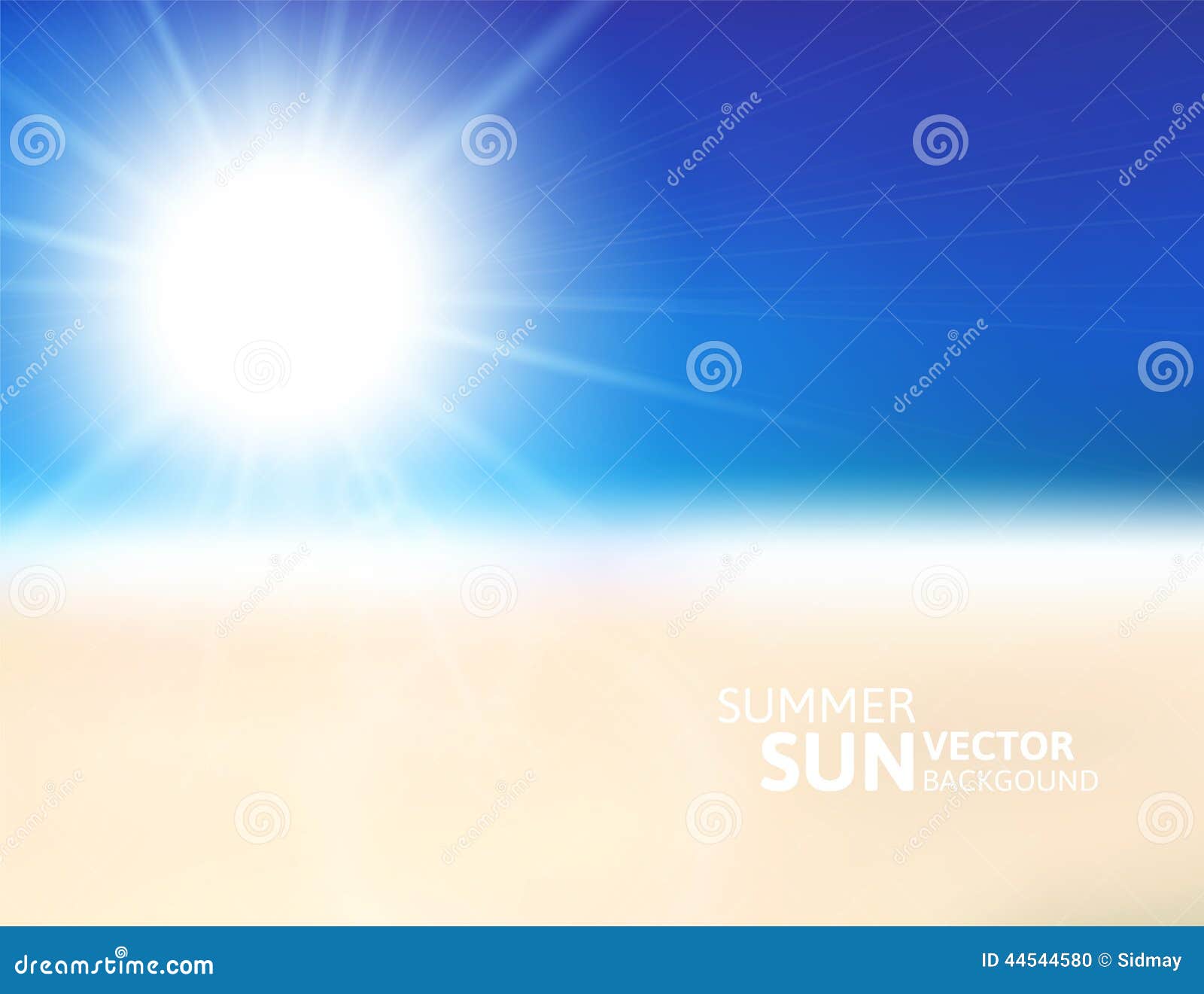 Blurry Beach and Blue Sky with Summer Sun Stock Vector - Illustration ...