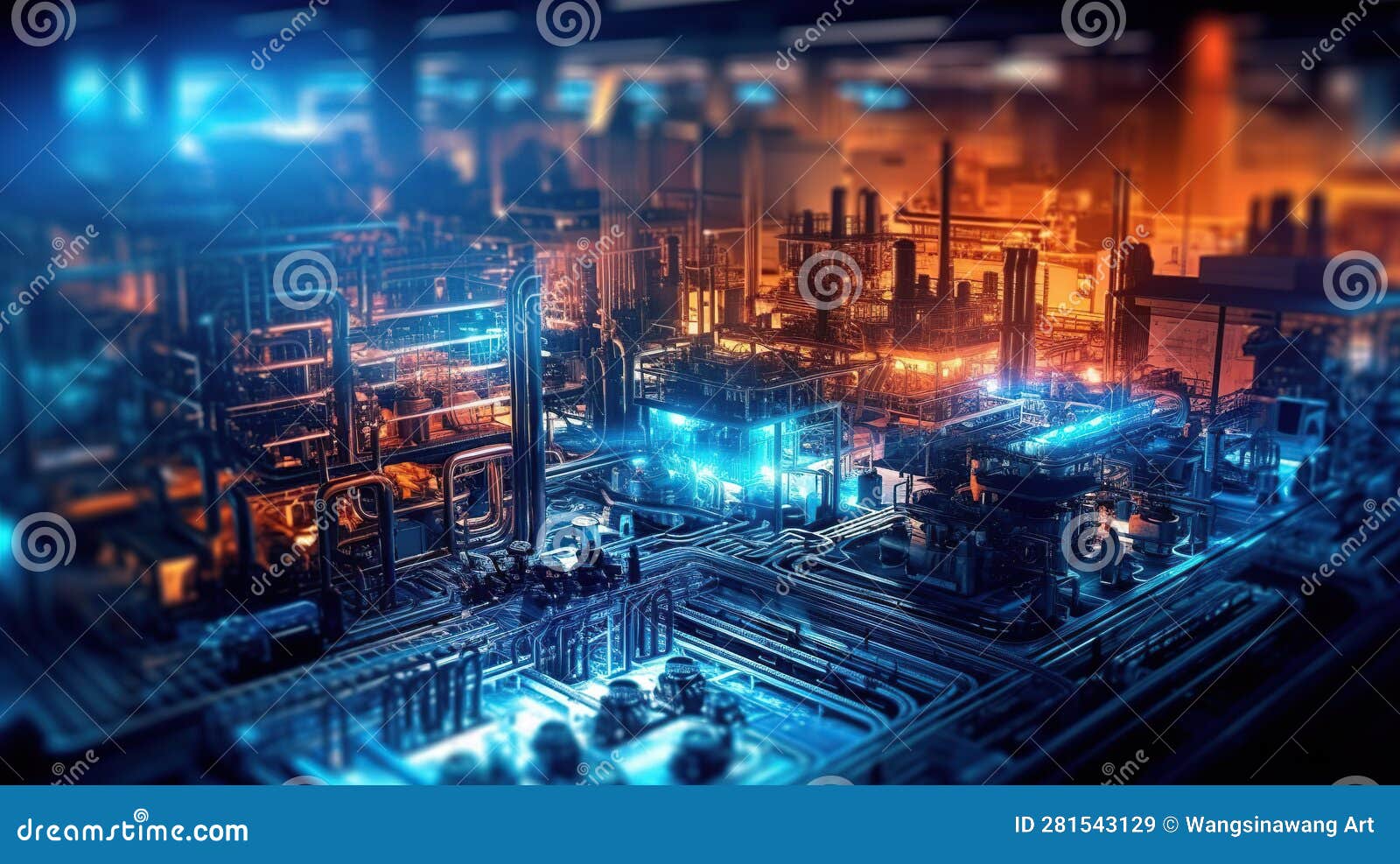 Blurry Factory with Information Showing Efficiency Percentage of High ...