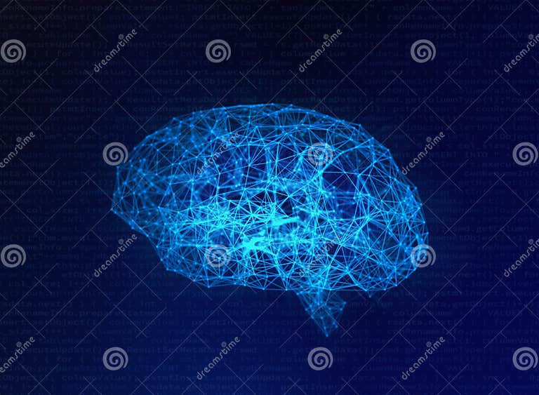 Blurry Human Brain on Blue Background, Artificial Intelligence Stock ...