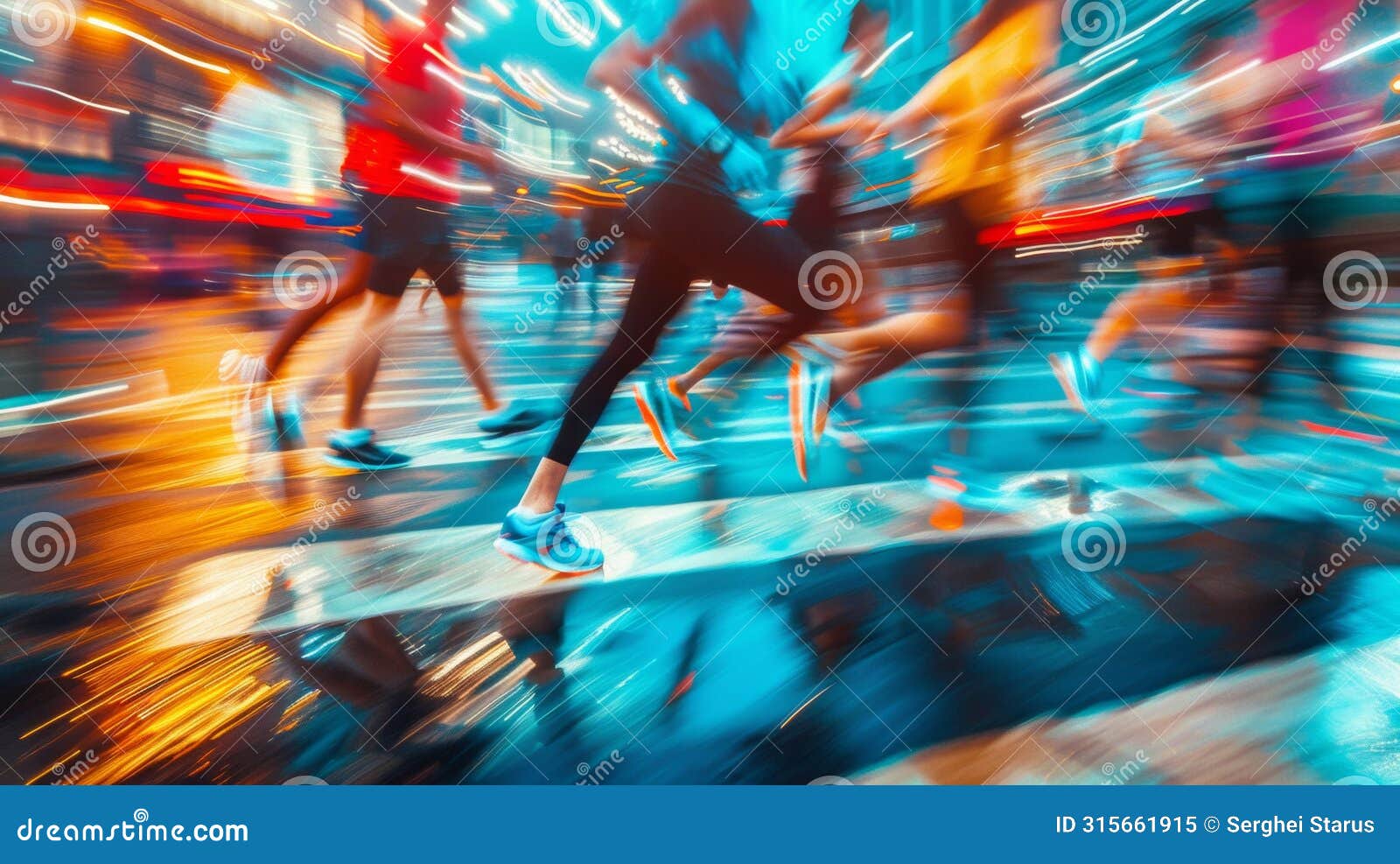 A Blurry Image of a Group of People Running on the Street, AI Stock ...