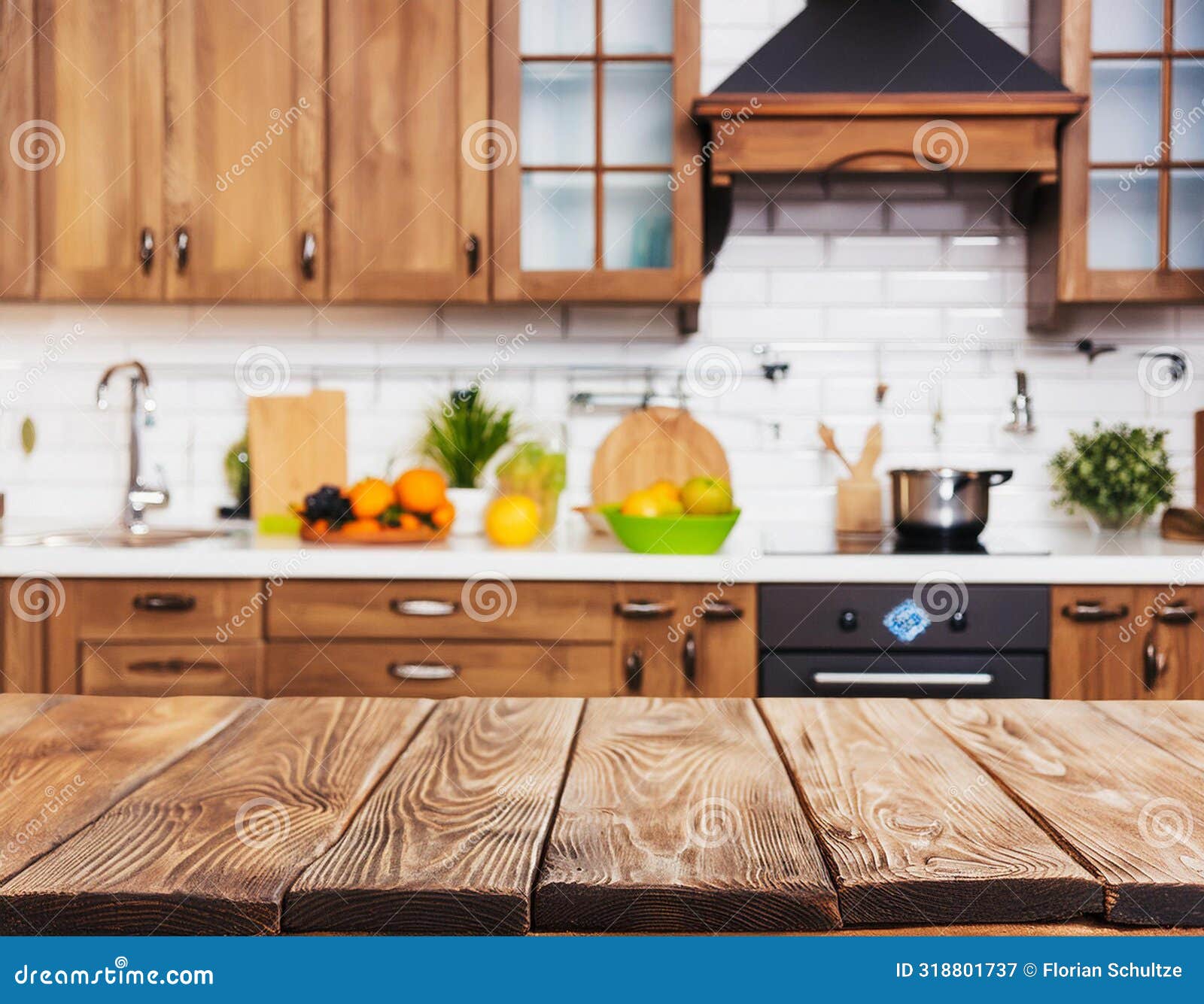 Blurry Kitchen Background with Tabletop Stock Illustration ...