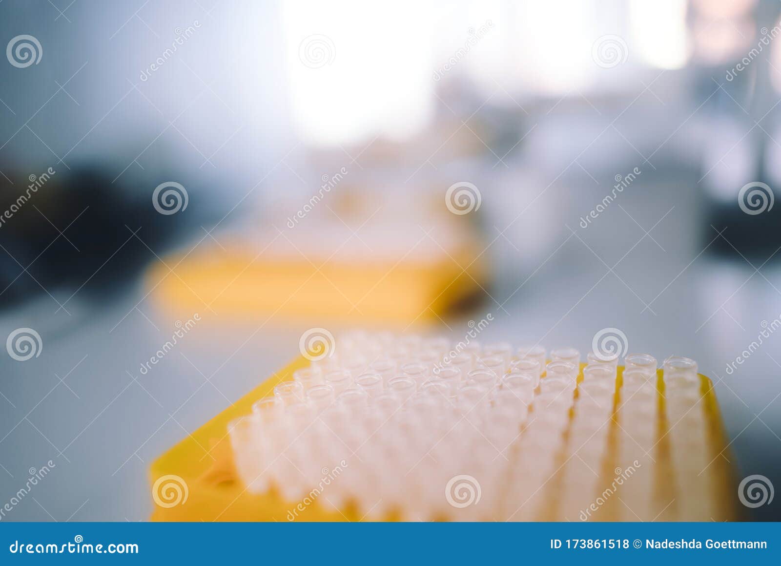 Blurry Laboratory Background with Pipette Tips Stock Photo - Image of ...