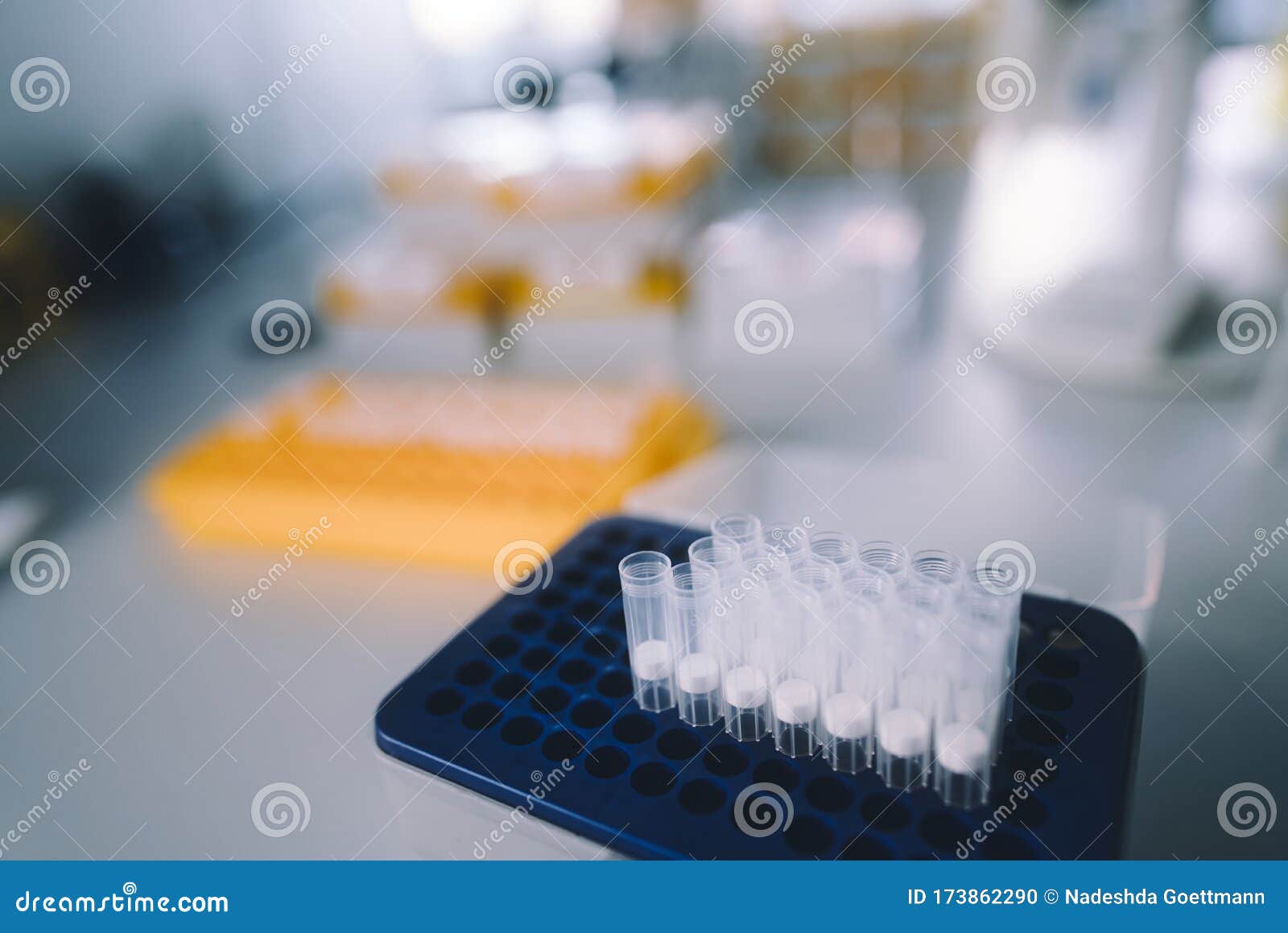 Blurry Laboratory Background with Pipette Tips Stock Photo - Image of ...