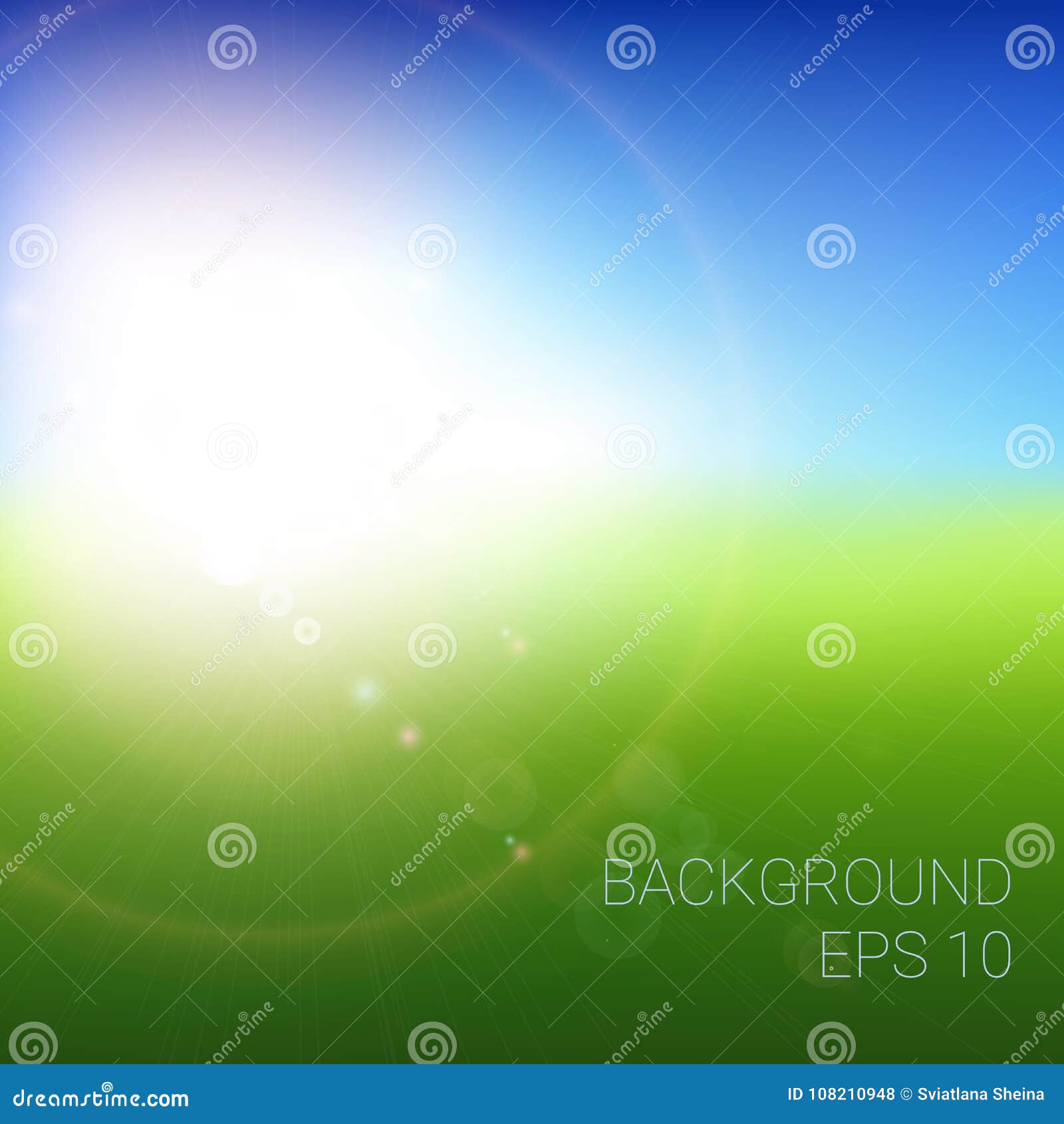 Blurry Landscape with Blue Sky, Summer Sun Burst, Background ...