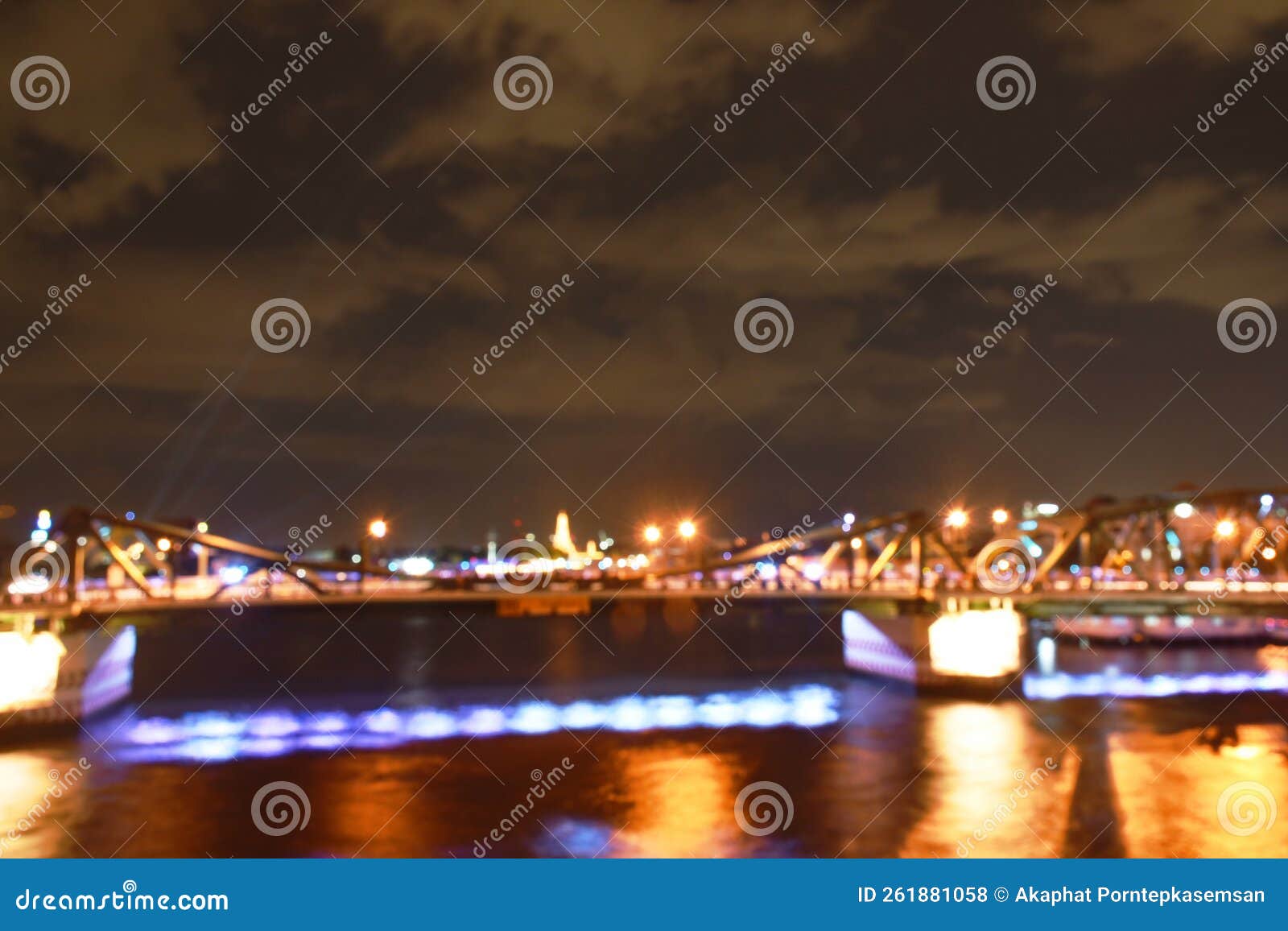 Blurry Light of Bridge on River Background and Texture Stock Photo ...
