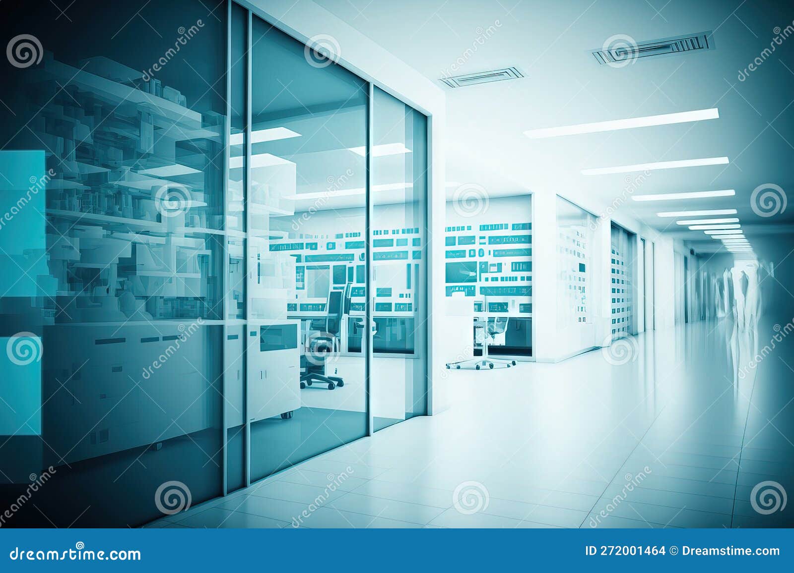 Blurry Medical Office Background, Interior in Blue and White Stock ...