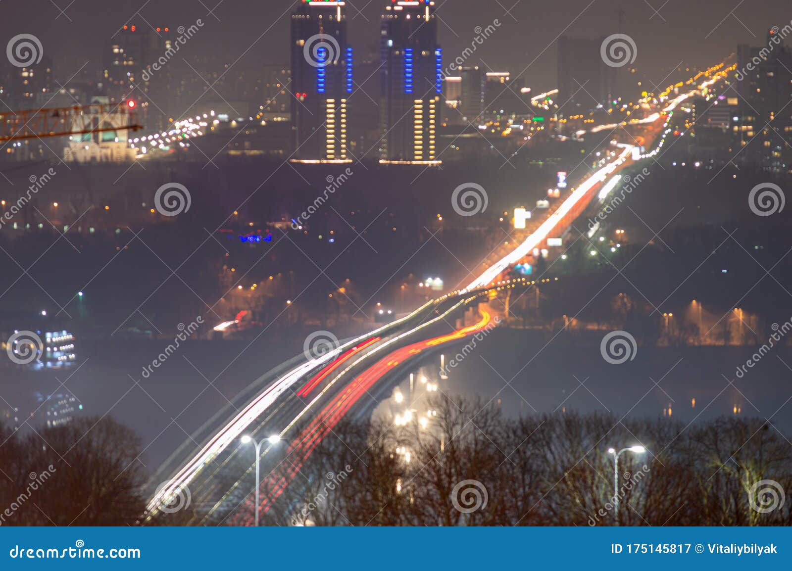 Blurry Night View of Bridge Background Stock Image - Image of river ...