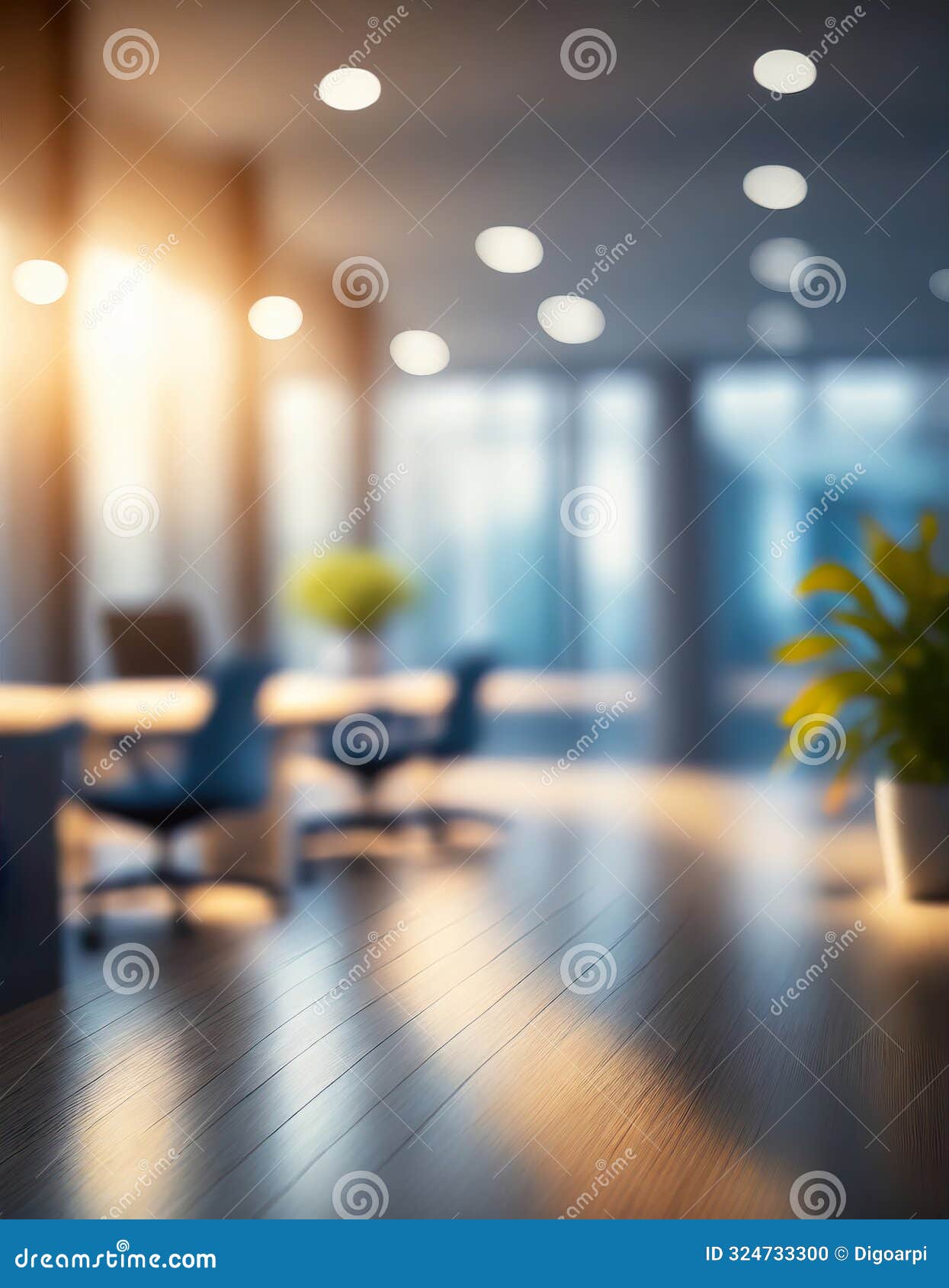 Blurry Office Background, Light Bokeh in a Blue Office Space ...
