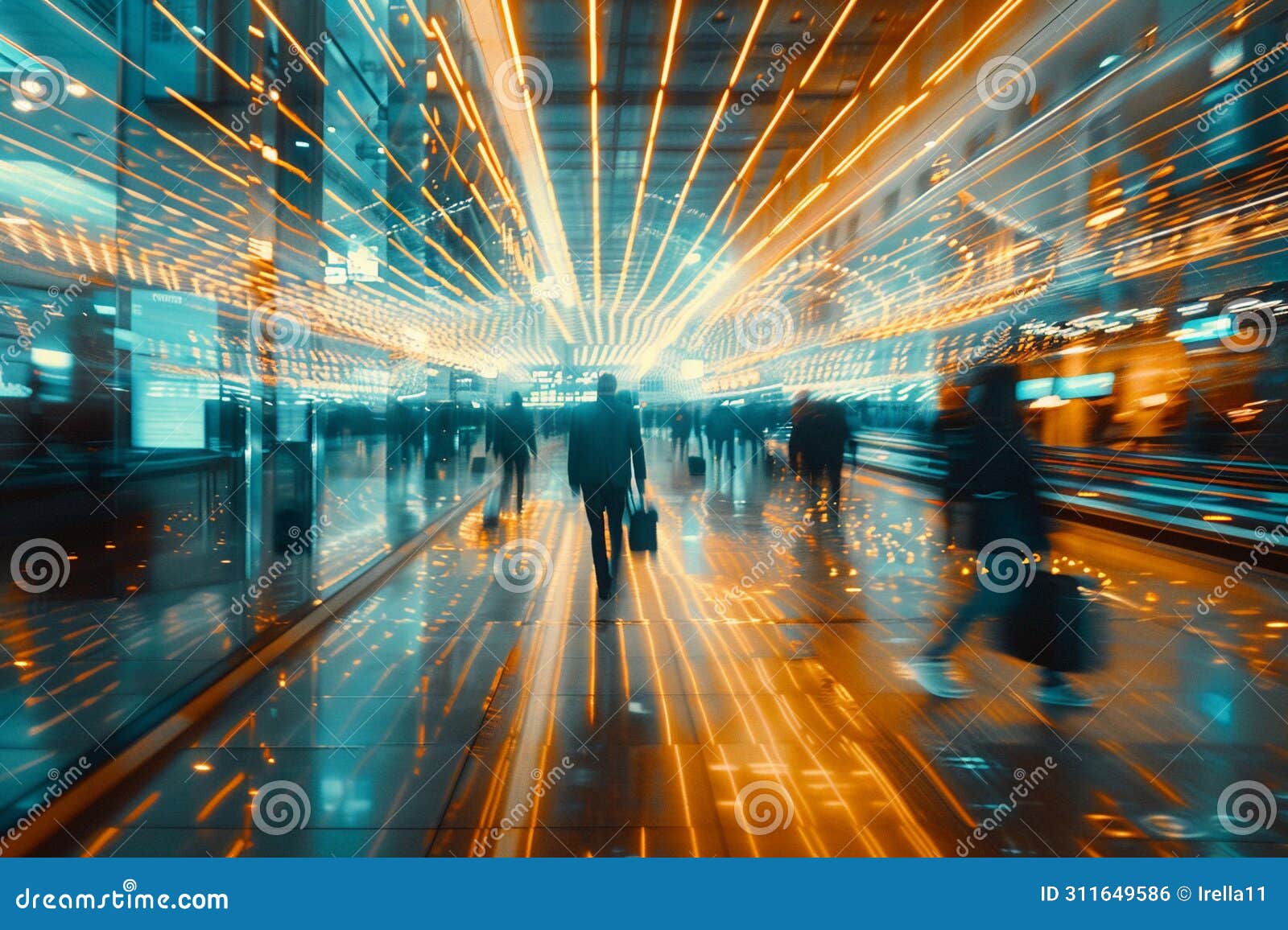 Blurry People Walking through Building in the Night City. Stock Photo ...