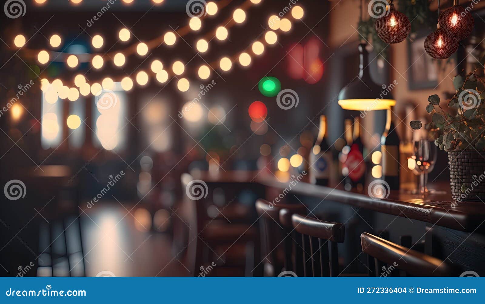 A Blurry Photo of a Bar with Lights Hanging from the Ceiling Stock ...