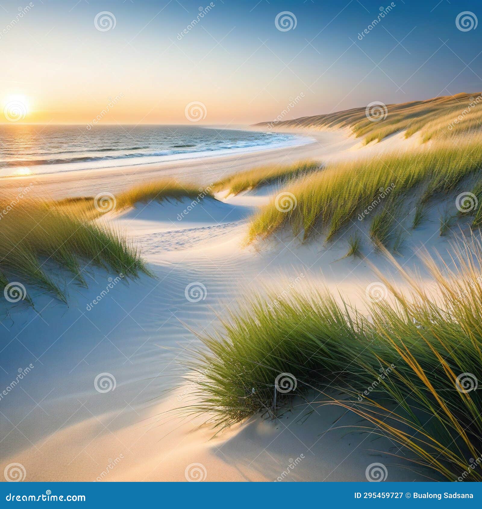A Blurry Photo of a Beach with Grass Blowing in the Wind and the Ocean ...