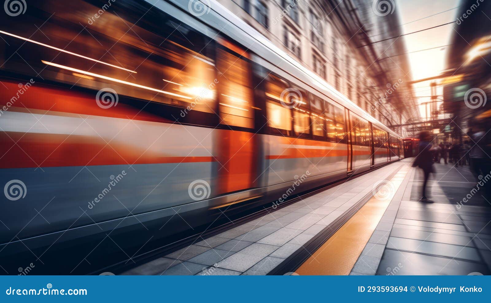 A Blurry Photo of a Train Going Down the Tracks Stock Illustration ...